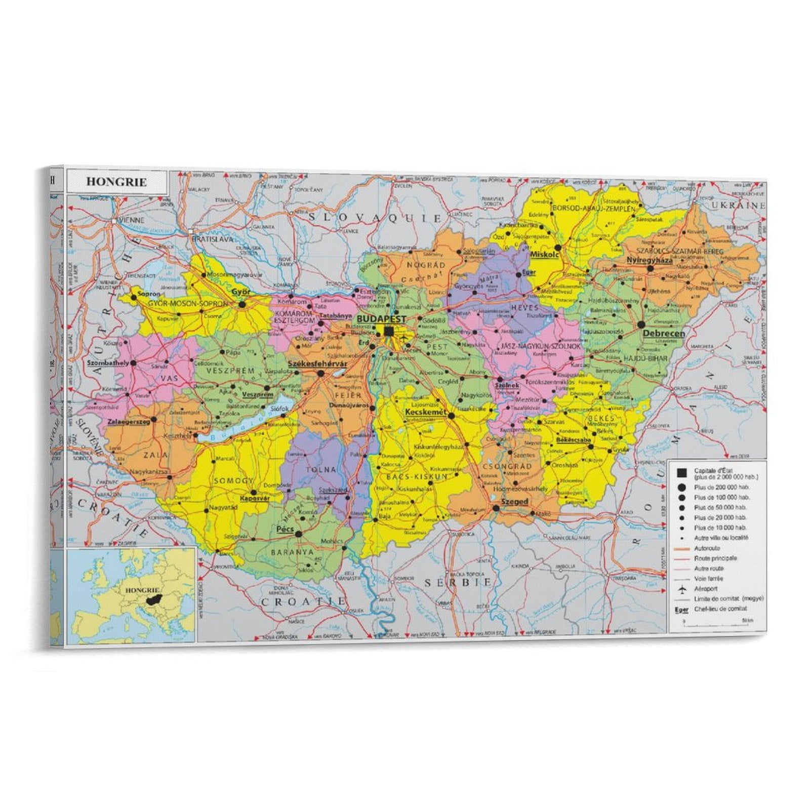 Hun-gary Map Posters Canvas Poster Wall Art Picture Prints Hanging ...