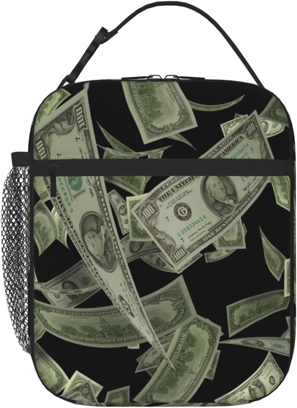 Hundreds Of Dollar Bills Money Theme Design Style Black Lunch Bag For ...
