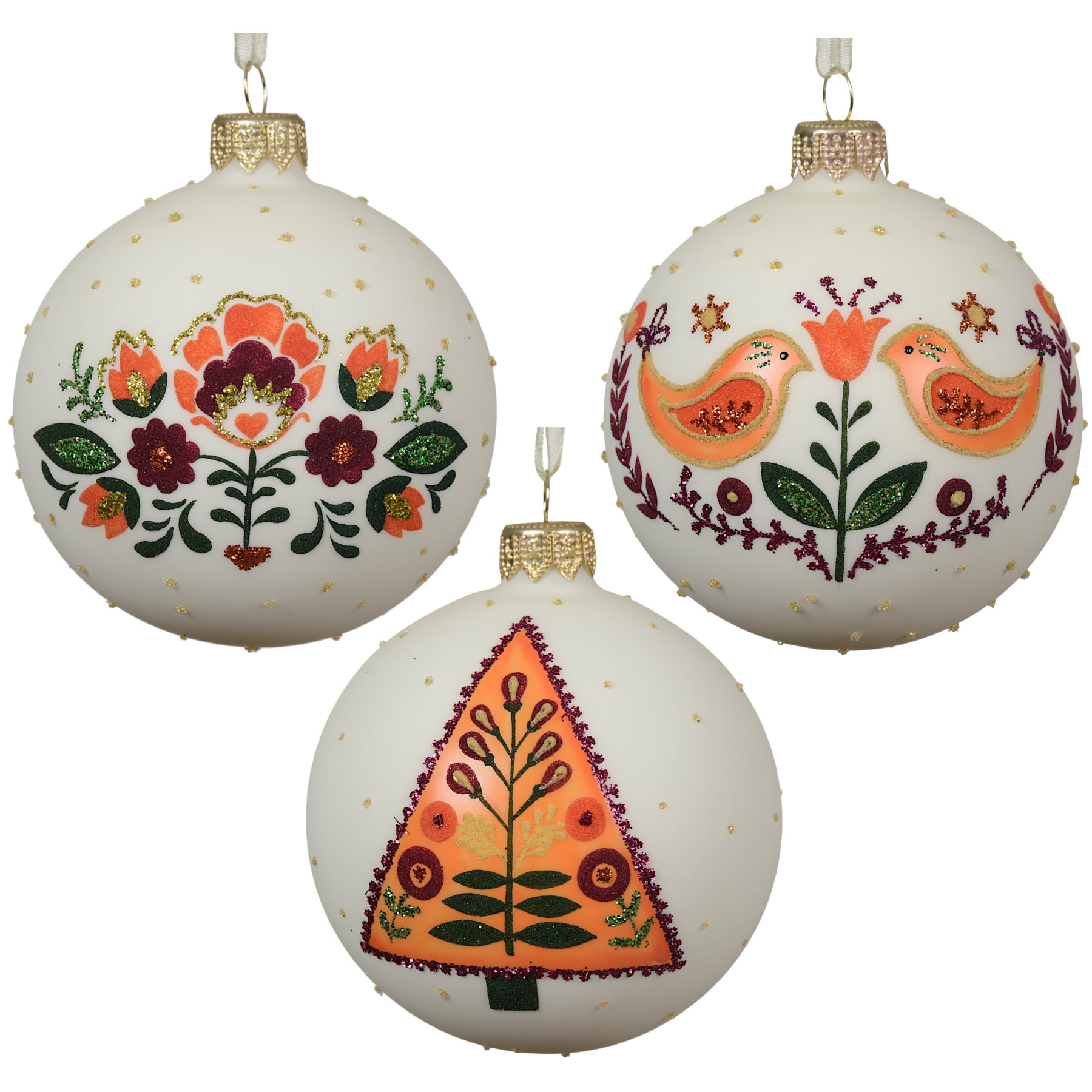 Hungarian Folk Art Hand Painted Blown Glass Ornaments – Set of 3 ...
