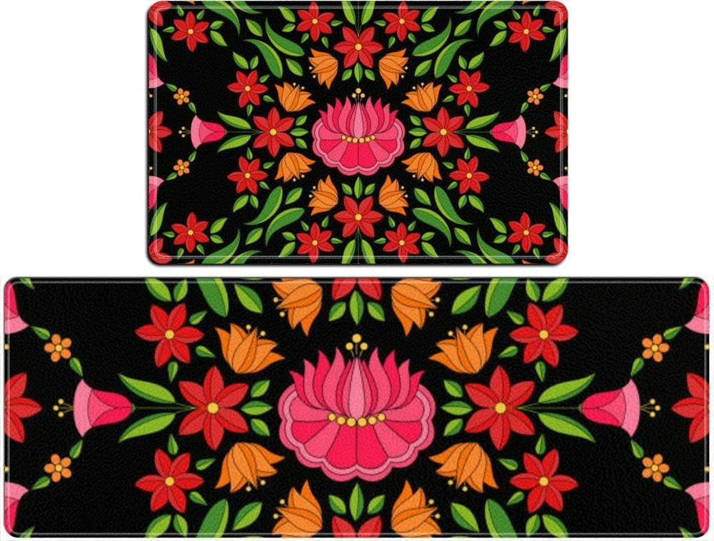 Hungarian Folk Floral Ethnic Ornament Eastern Kitchen Rugs Sets of 2 ...