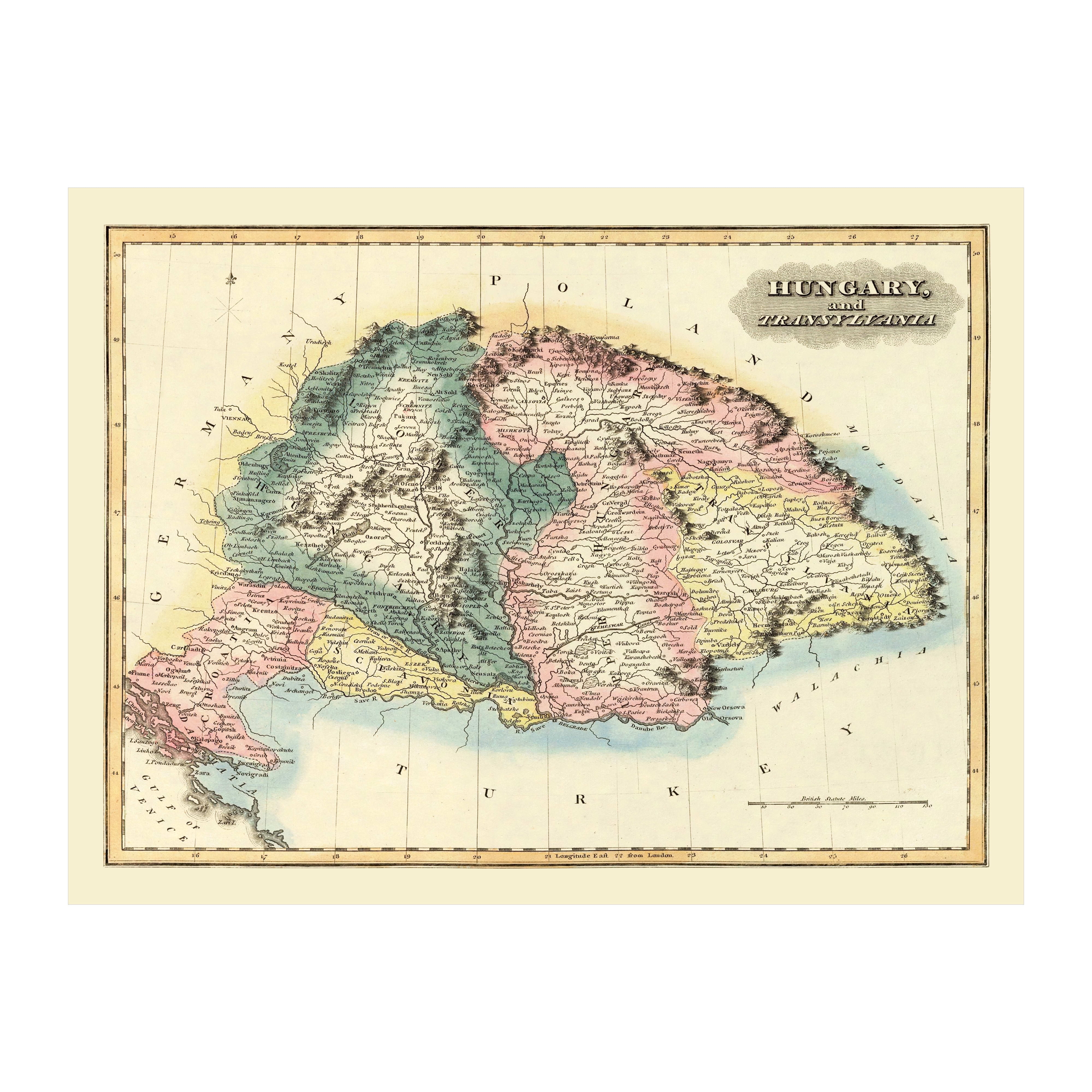 Hungary Map, 1823 Vintage Map of Hungary History Wall Decor Gift, Old ...