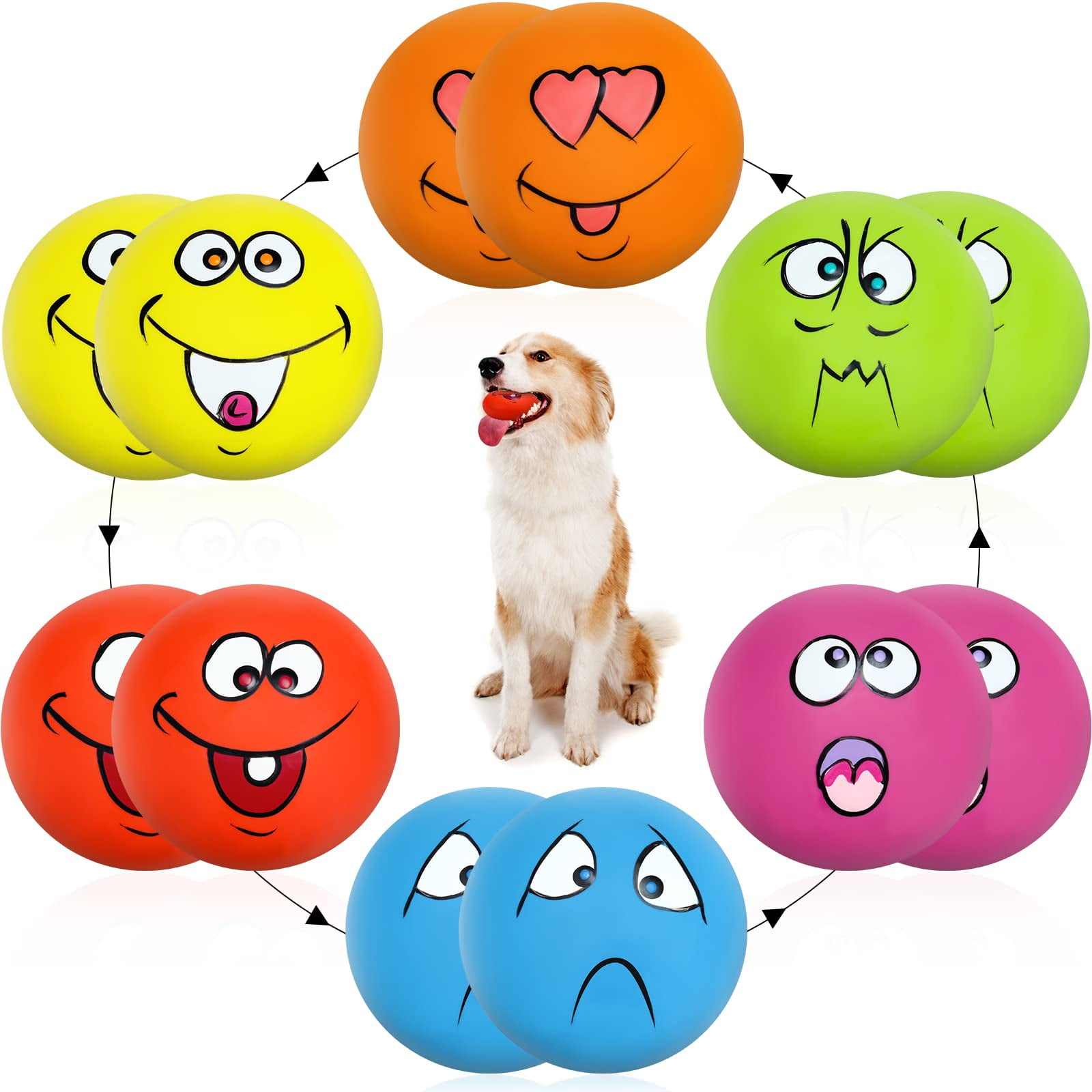 Hungdao 12 Pcs Squeaky Dog HYZ01 Toys Latex Rubber Squeaky Ball Smile ...