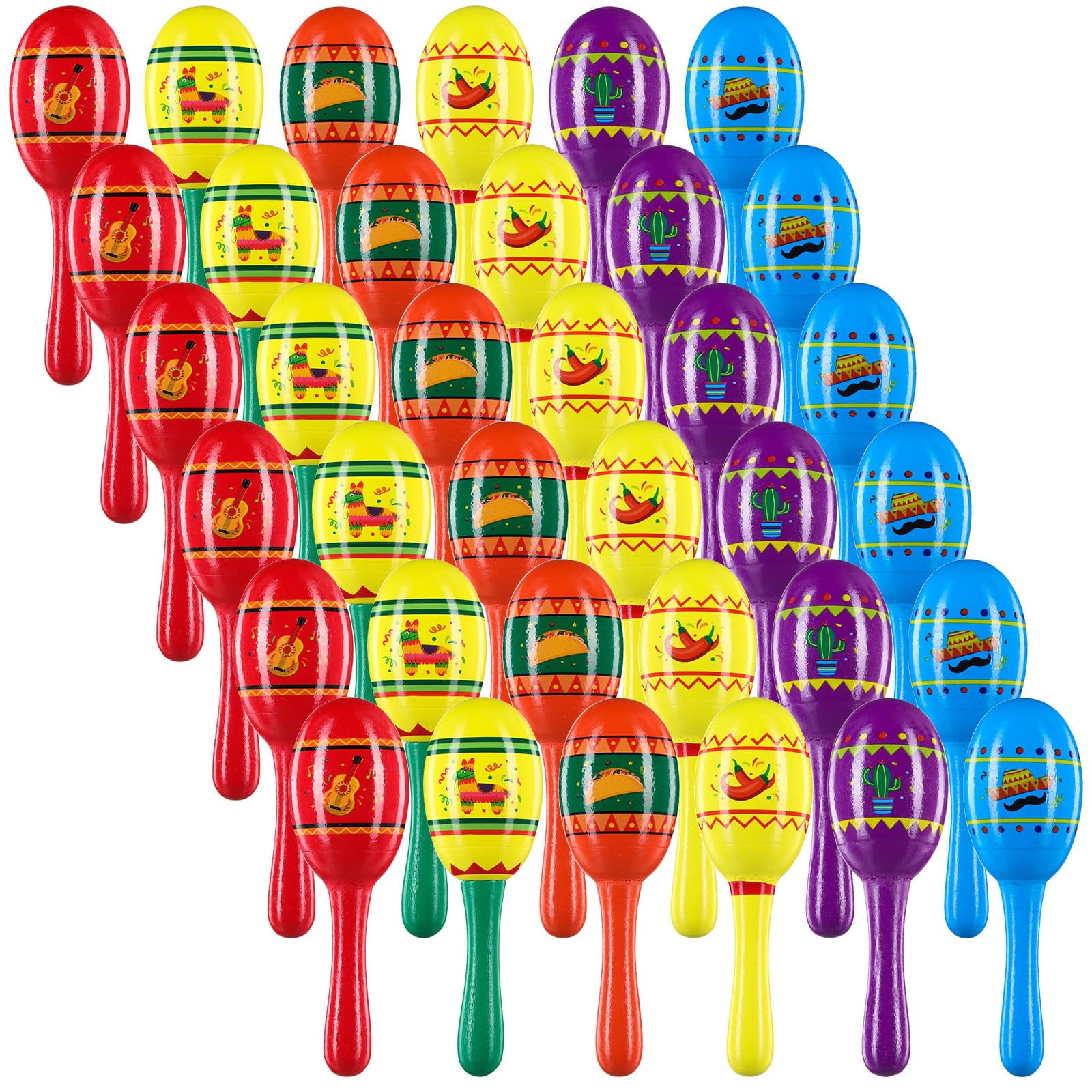 Hungdao 36 Pcs Mini Mexican Fiesta Wooden Maracas Bulk 6 Designs Wooden ...
