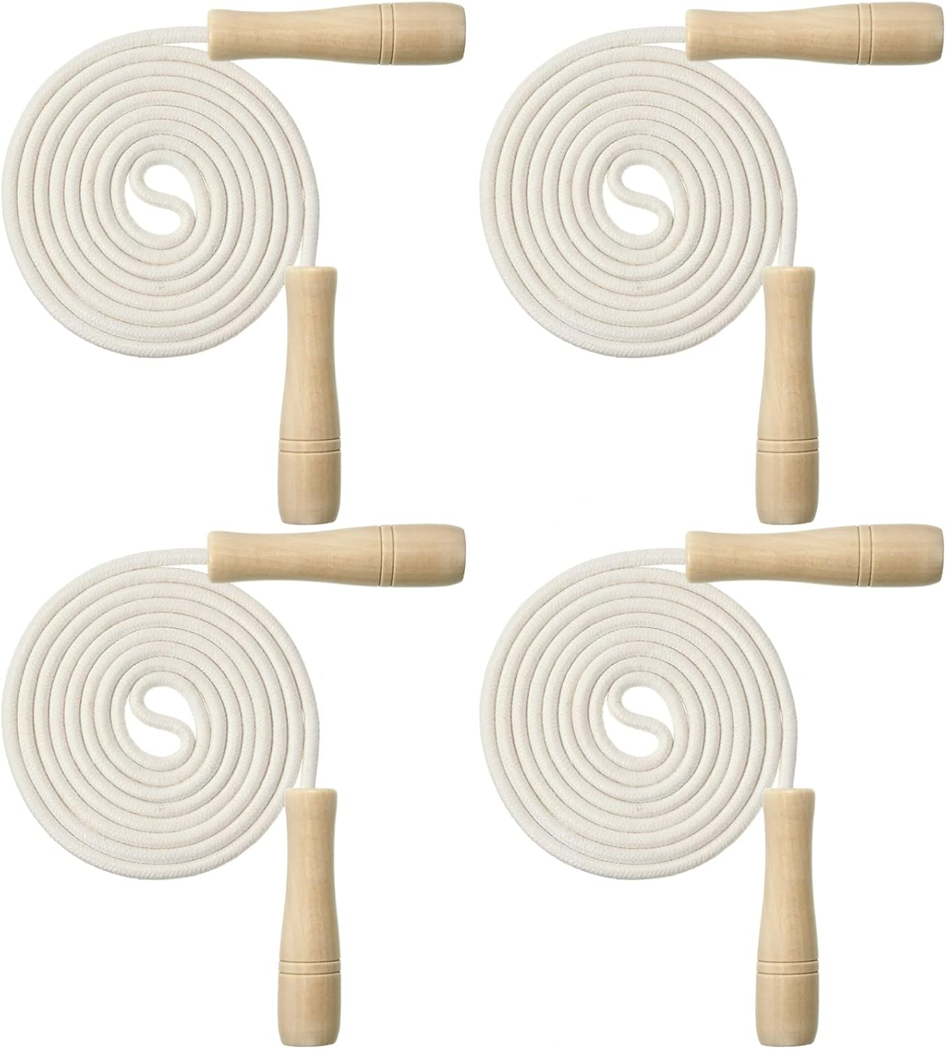 Hungdao 4 Pcs Cotton Braided Jump Rope for Kids with Wooden Handle ...