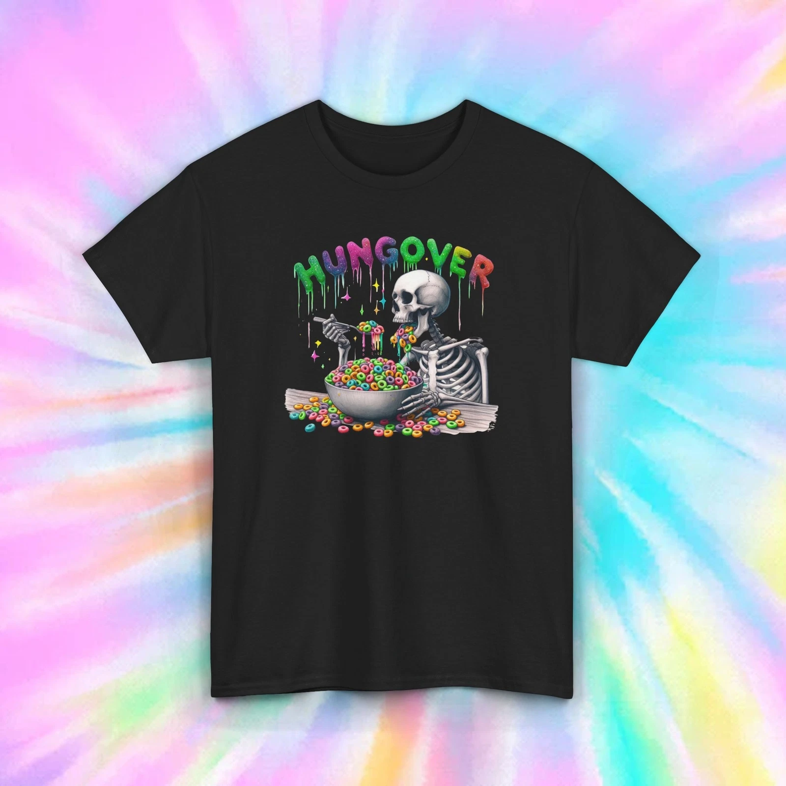 Hungover Funny Skeleton Eating Cereal Funny Party Hangover Unisex T ...