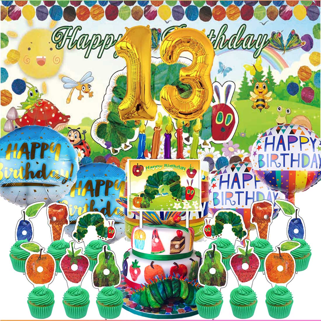 Hungry Caterpillar Party Supplies Decor 13th Kit Balloons Birthday Cake ...