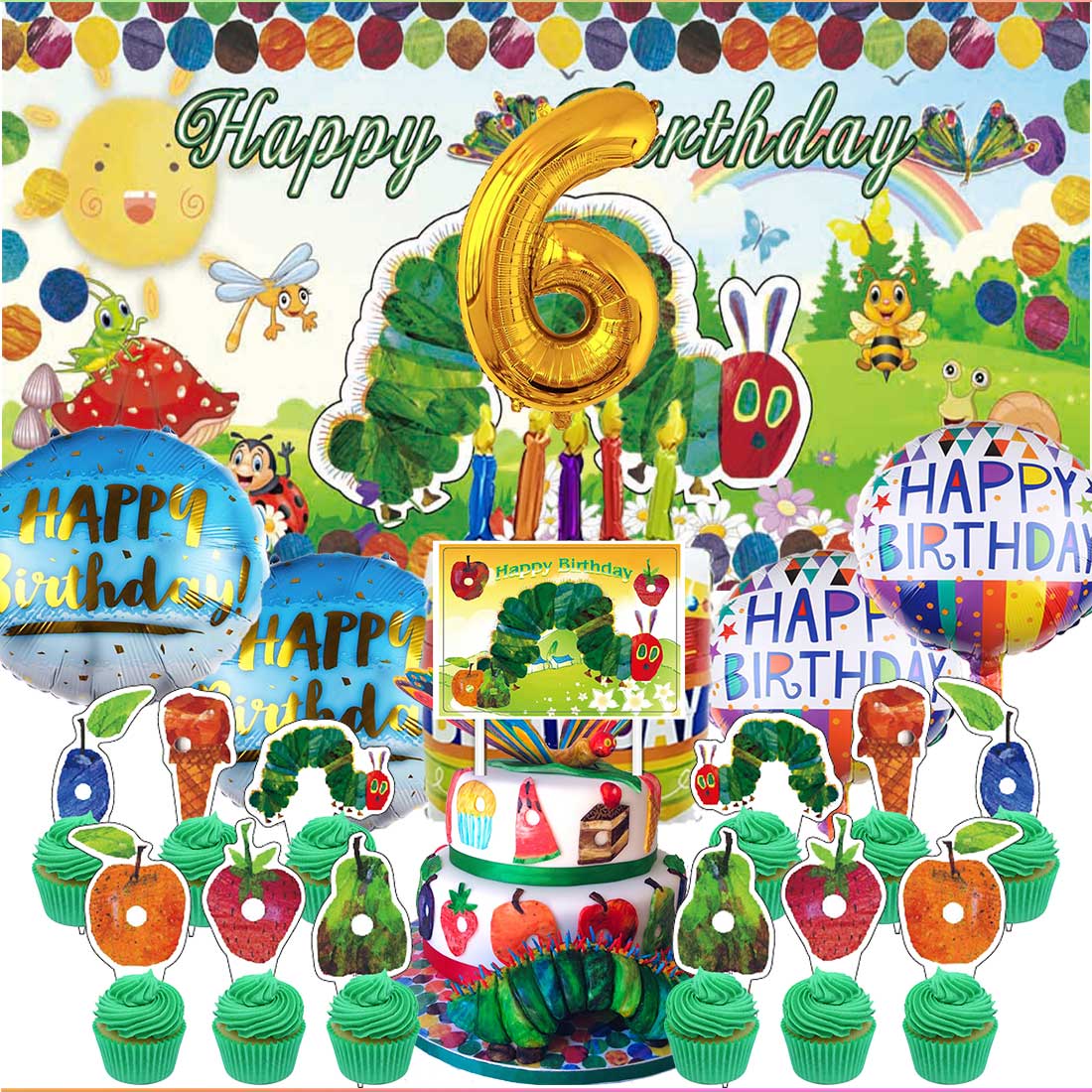 Hungry Caterpillar Party Supplies Decor 6th Kit Balloons Birthday Cake ...