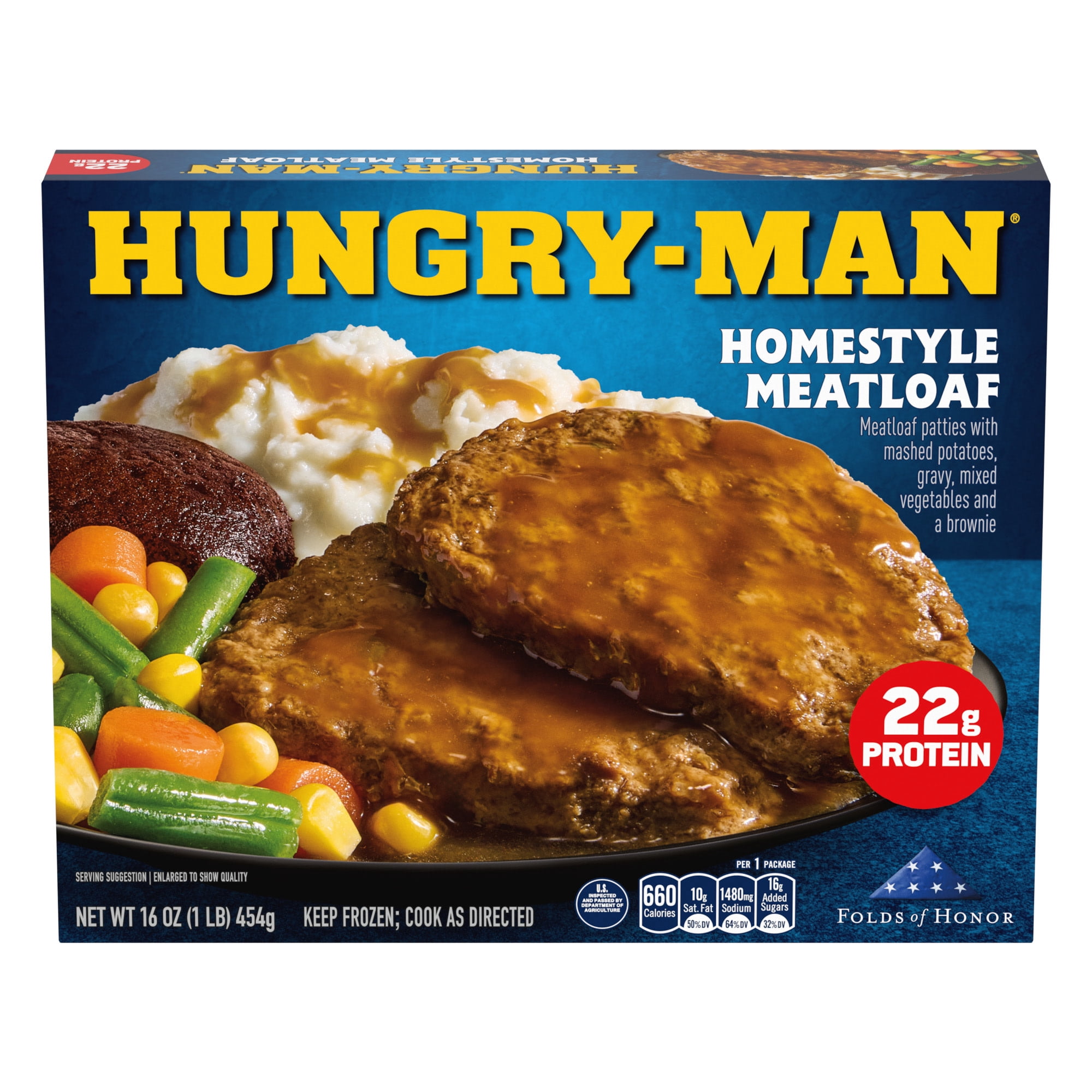 Hungry-Man Home-Style Meatloaf, 22g Protein, Frozen Meal, 16 oz ...