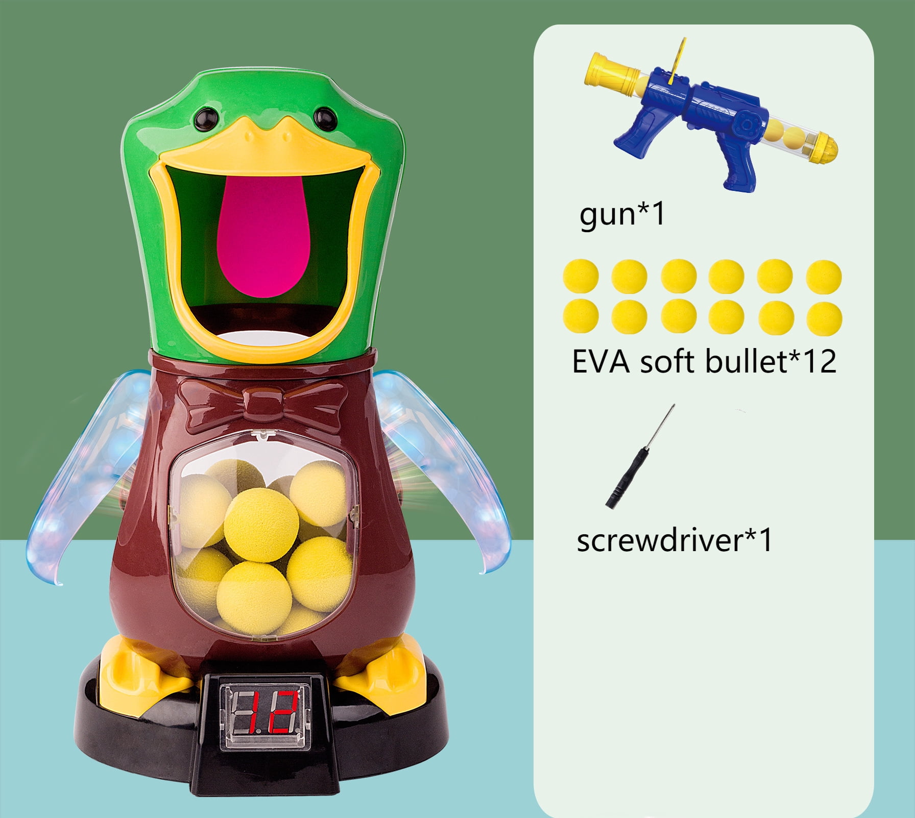Hungry Shooting Duck Toys Air-powered Gun Soft Bullet Ball With Light ...