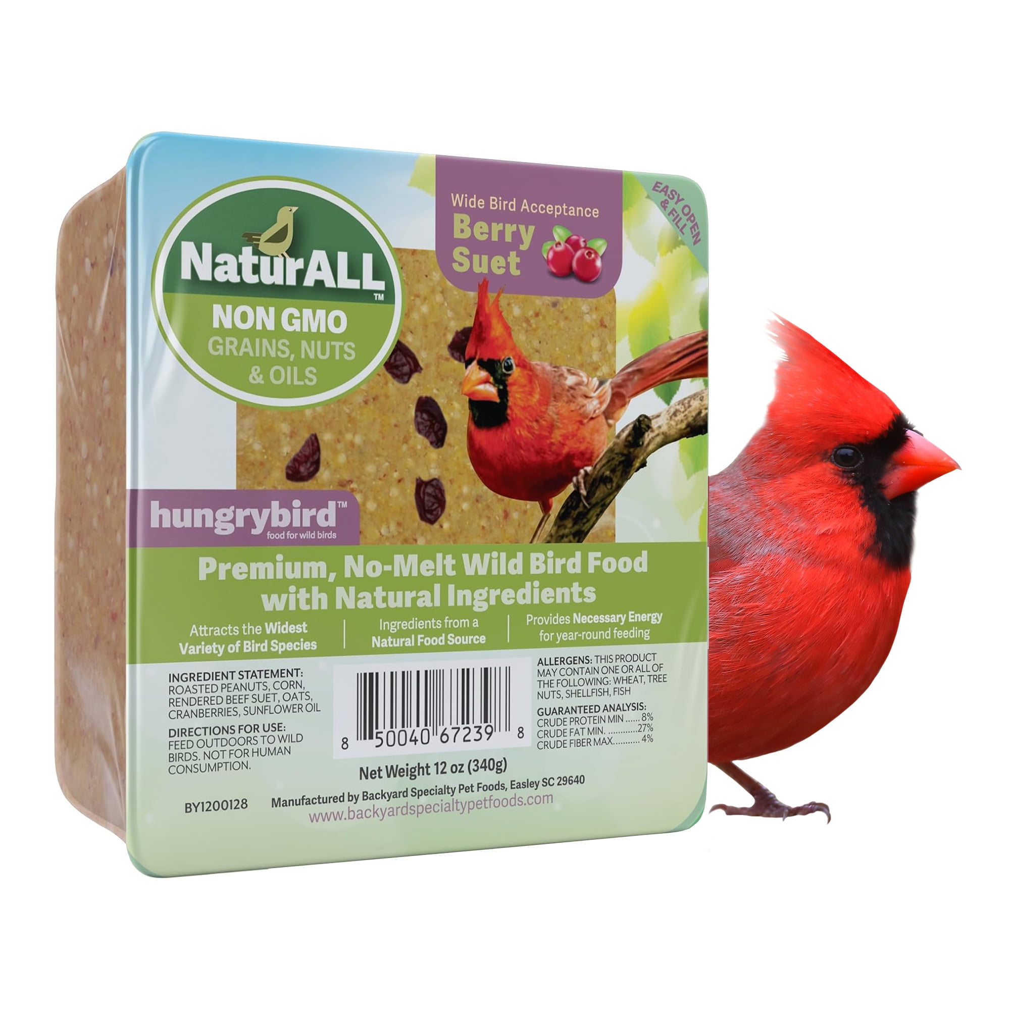 Hungrybird NaturAll Non-GMO, High-Protein Berry Suet Cake for Outside ...