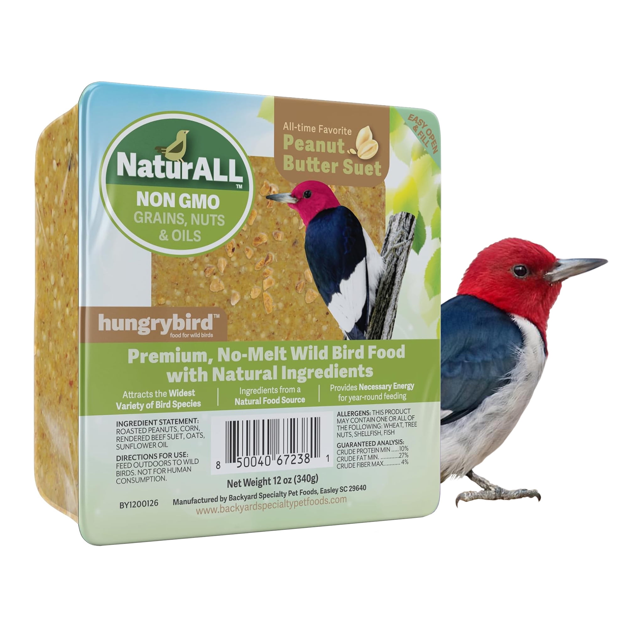 Hungrybird NaturAll Non-GMO, High-Protein Peanut Butter Suet Cake for ...