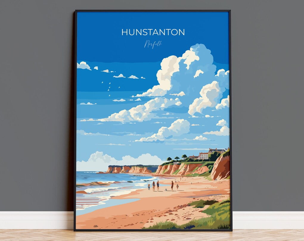 Hunstanton Beach Travel Poster, Travel Print Of Hunstanton Beach ...