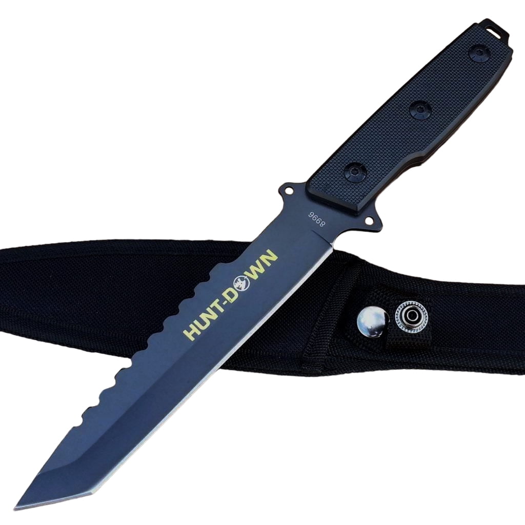 Hunt Down 12" Full Tang Black Tanto Fixed Blade Tactical Hunting ...