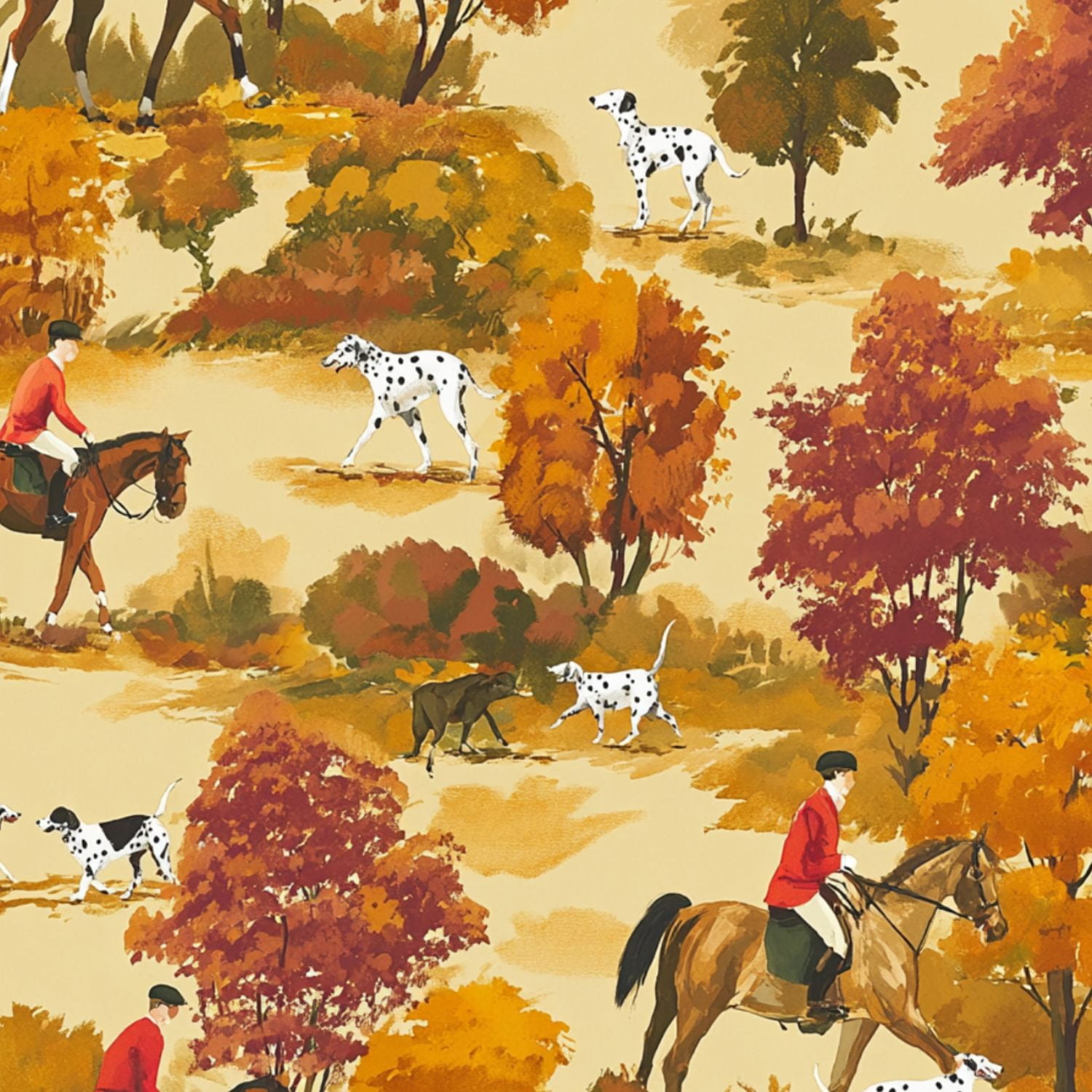 Hunt Peel and Stick Wallpaper 17.7in x 9.8ft Autumn Hunt Scene Horses ...