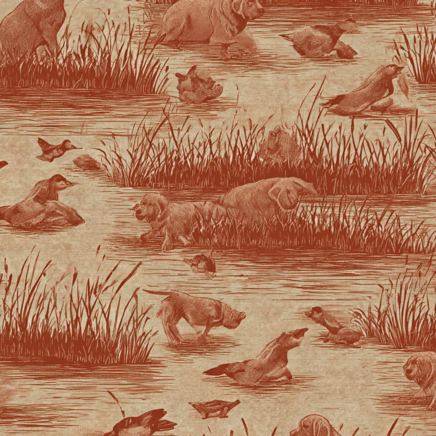 Hunt Peel and Stick Wallpaper 23.6in x 9.8ft Vintage Dogs Birds Marshy ...