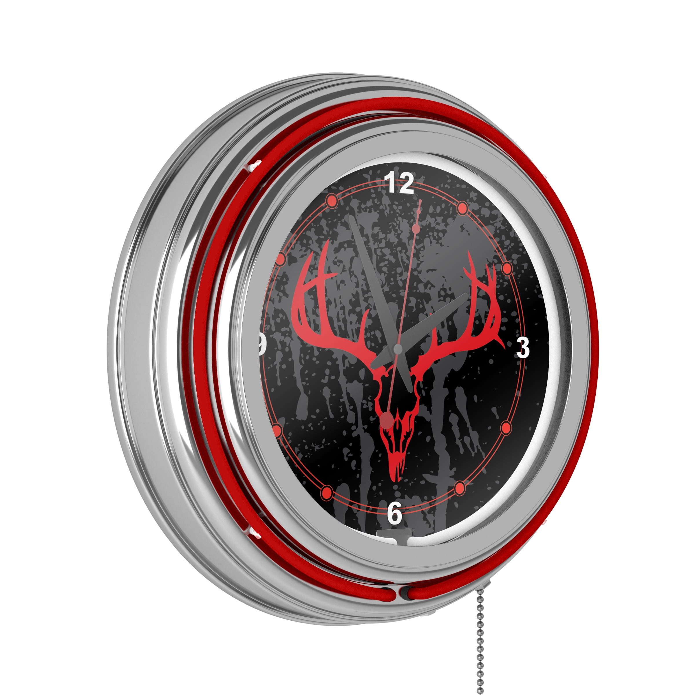 Hunt Skull Chrome Double Ring Neon Clock - Walmart.com