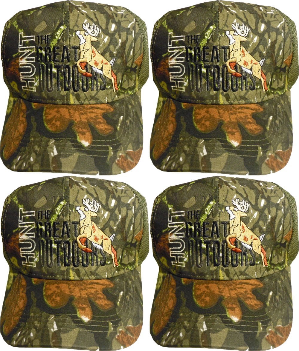 "Hunt The Great Outdoor" Mesh Baseball Hat - Woodland Camo (4 Pack ...