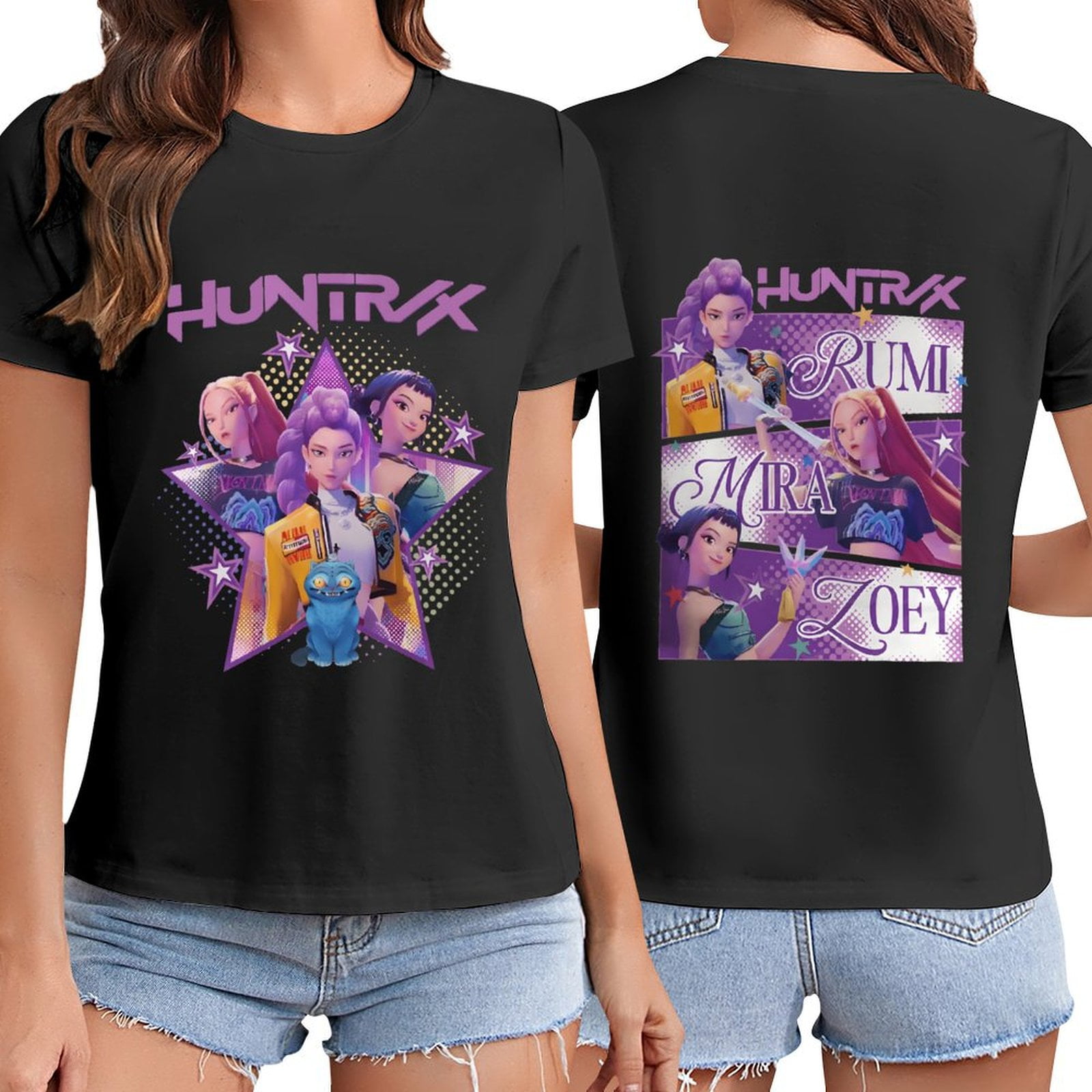 Hunt-rix K-pop Demon Hunters Shirt T-Shirts Short Sleeve,Unisex Graphic Tshirt Tees Tops,Der-py ...