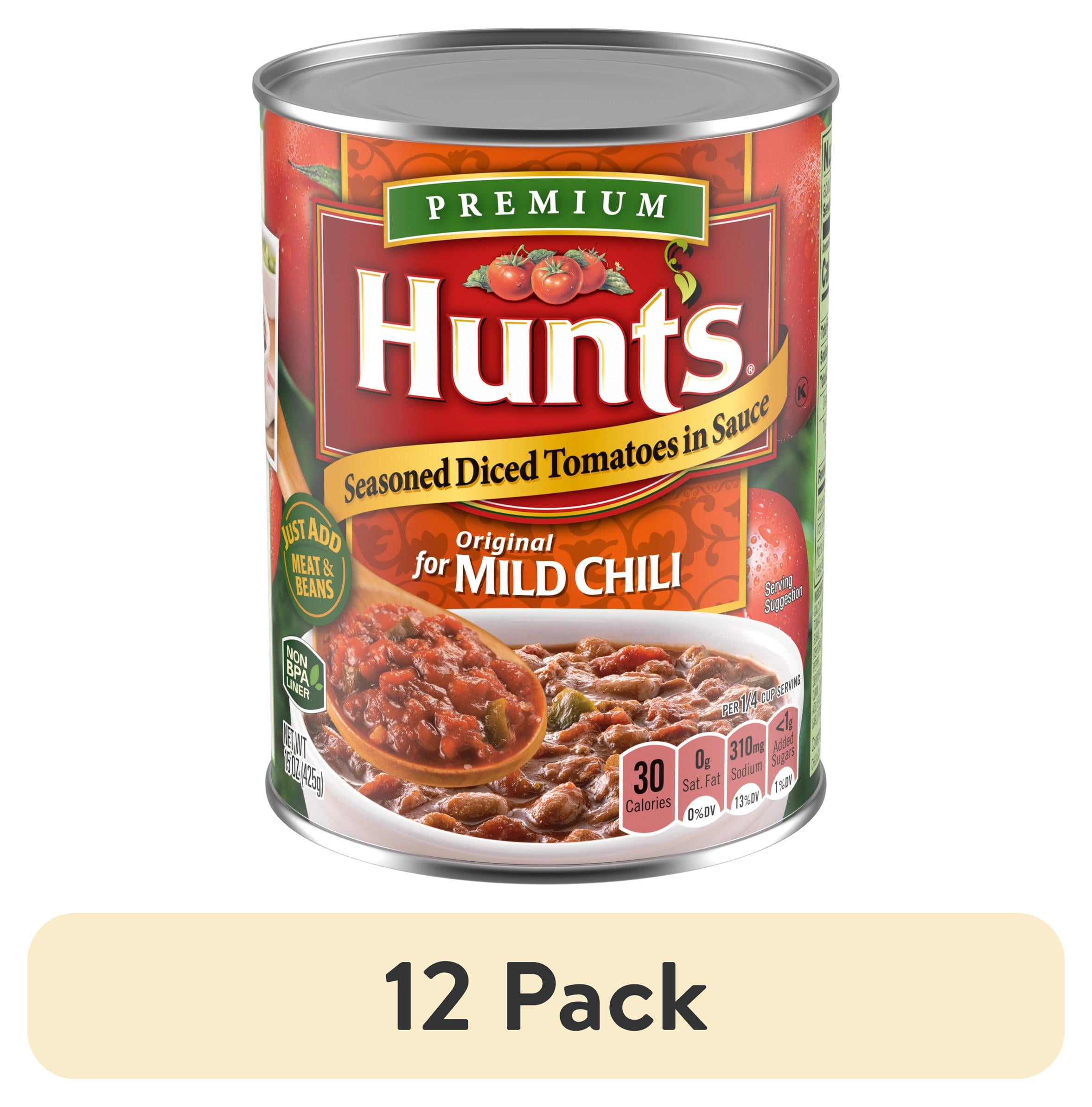 (12 pack) Hunt's Seasoned Diced Tomatoes in Sauce for Mild Chili, 15 oz ...