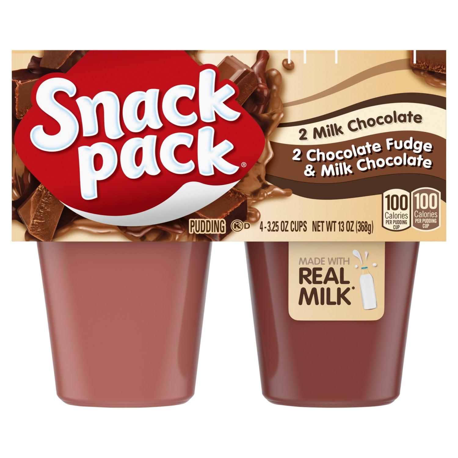 Hunt's Snack Pack Milk Chocolate 4 ct 13 oz Package May Vary - Walmart.com