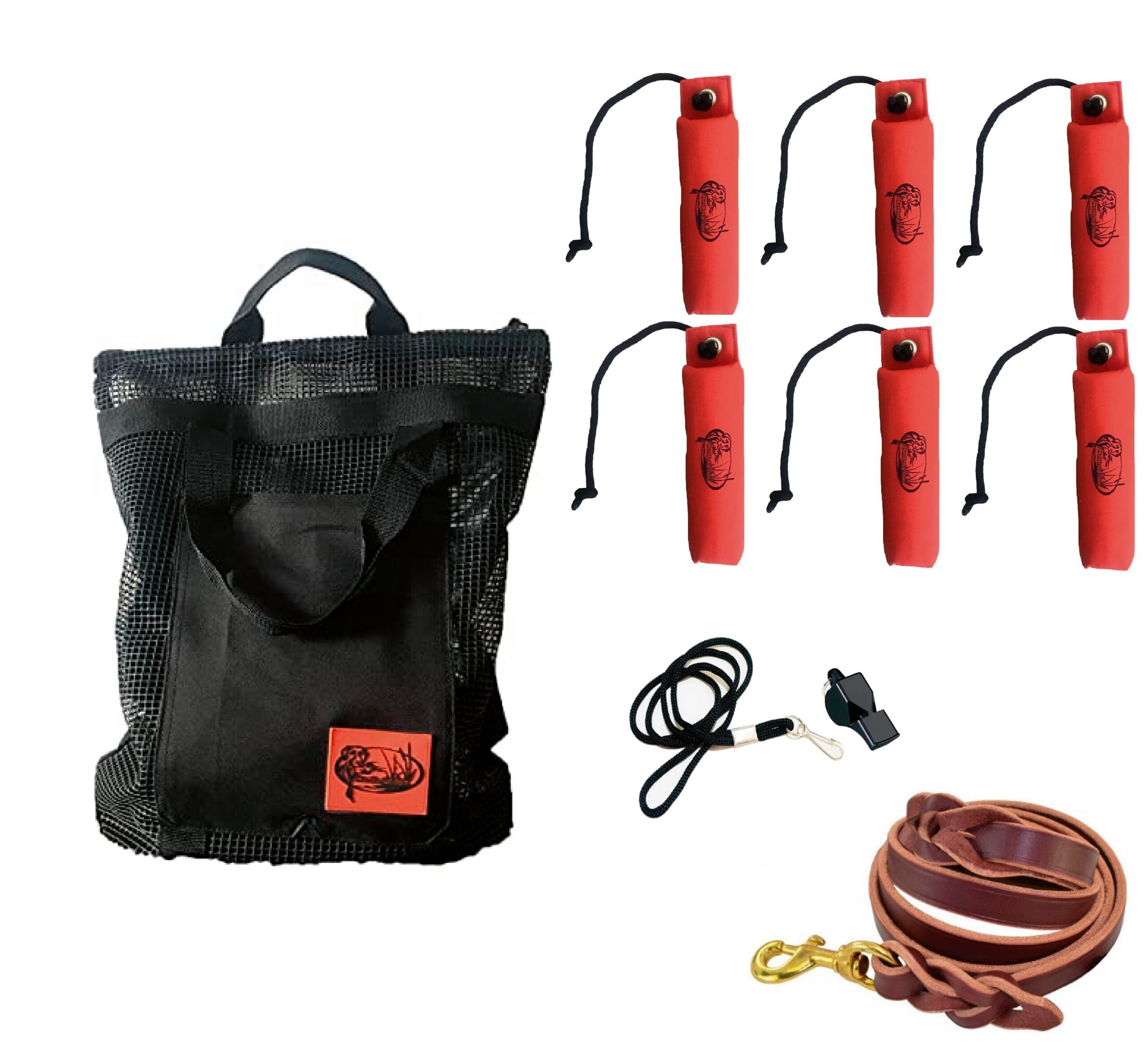 HuntEmUp Hunting Dog Essentials Training Kit -Large Canvas Orange Bumpers 6pc + Mesh Bumper Bag ...