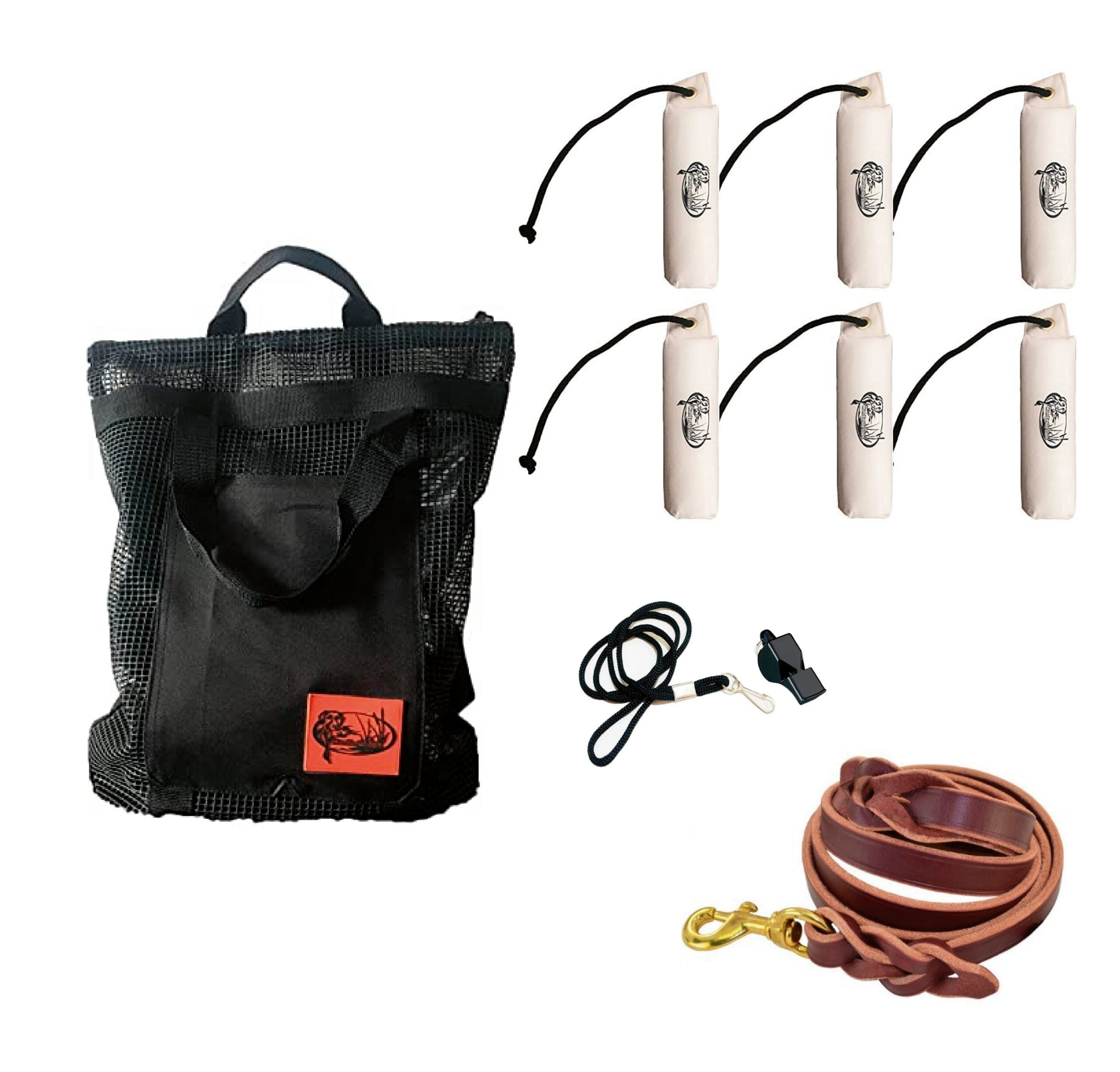 HuntEmUp Hunting Dog Essentials Training Kit -Large Canvas White Bumpers 6pc + Mesh Bumper Bag ...