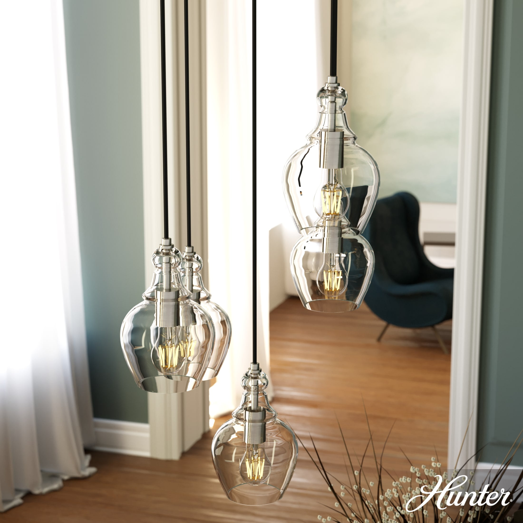 Hunter - Maple Park 5-light Brushed Nickel, Medium Size Cluster Light ...
