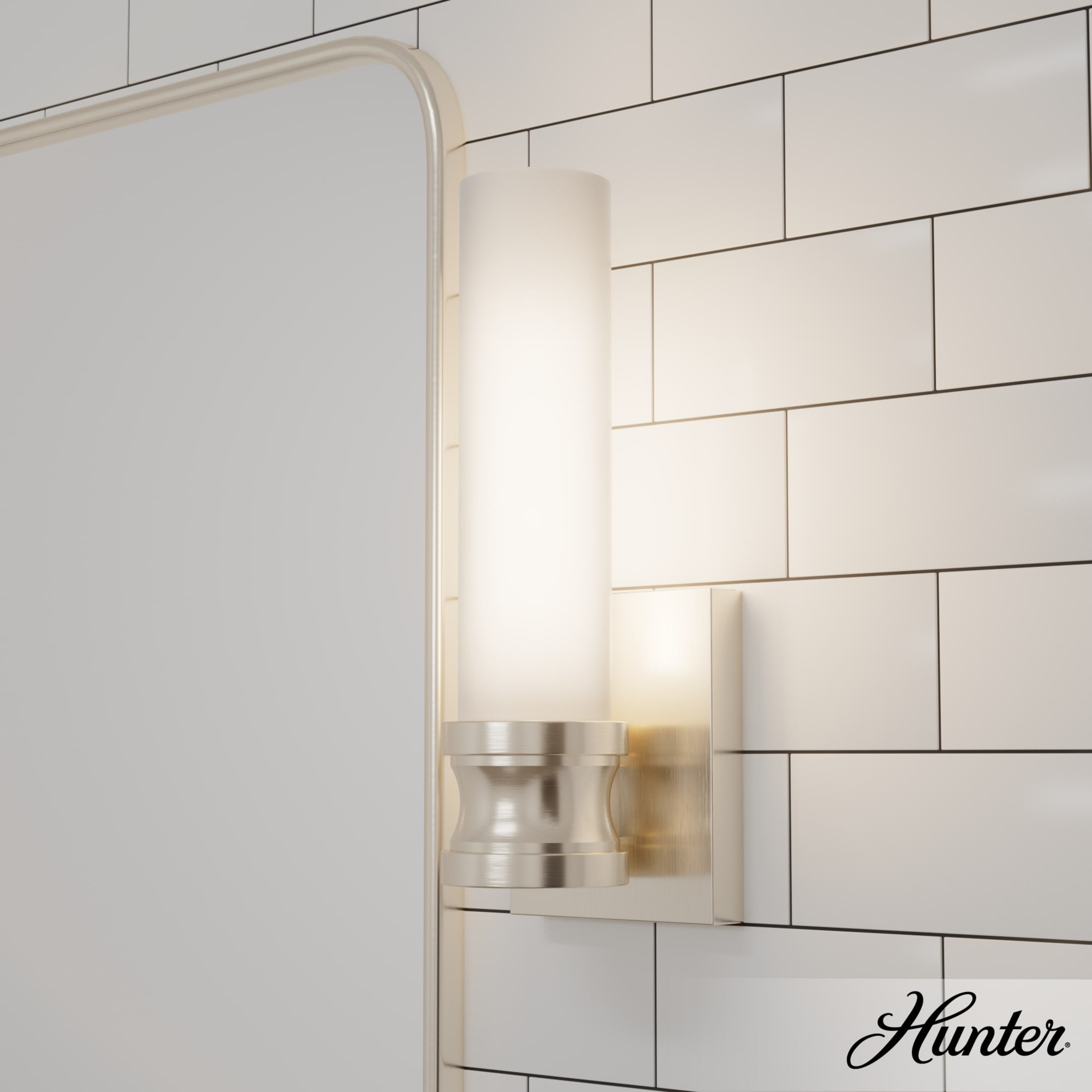 Hunter - Lenlock 1-light Brushed Nickel, Small Sconce Light, Dimmable ...