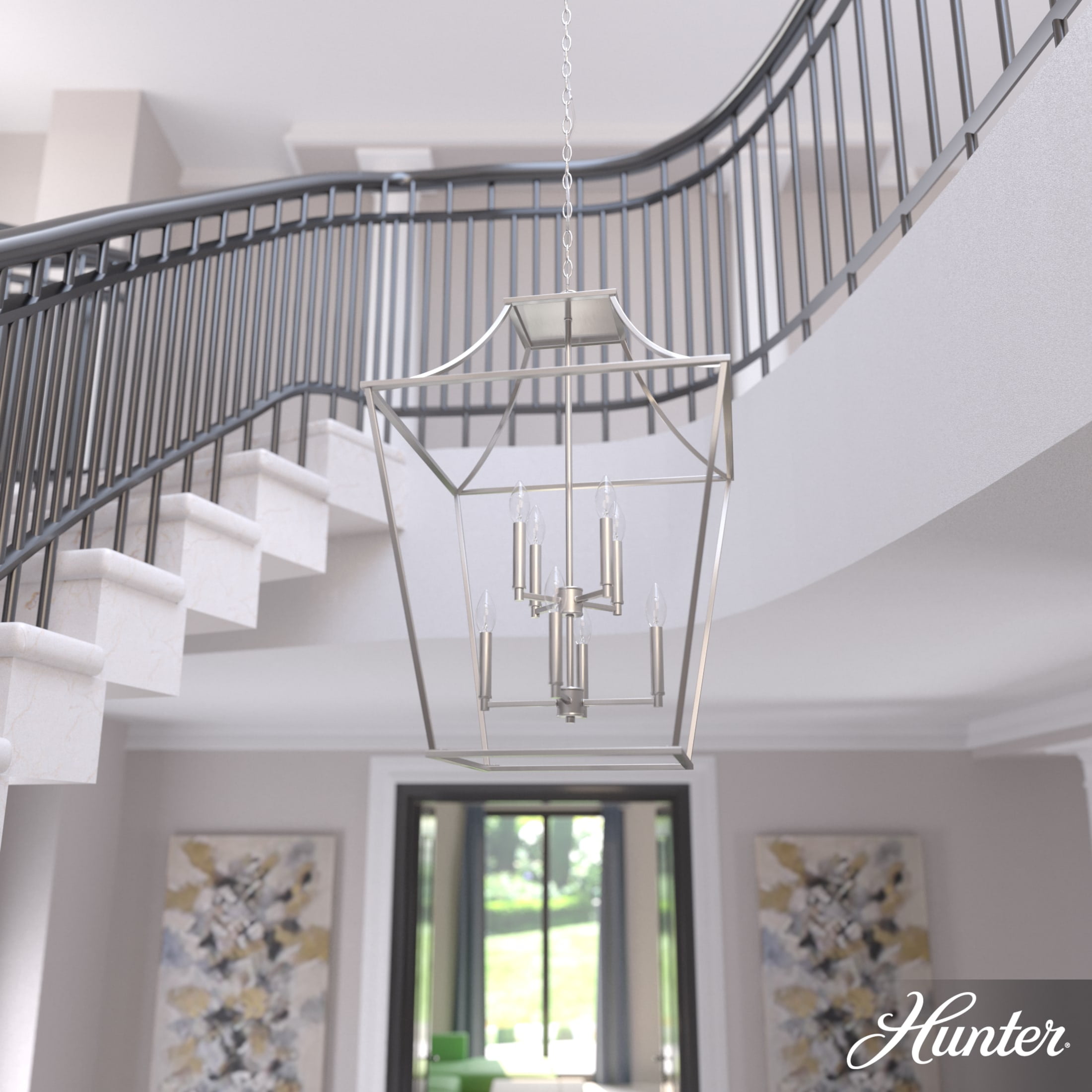 Hunter - Laurel Ridge 8-light Brushed Nickel, Large Pendant Light ...