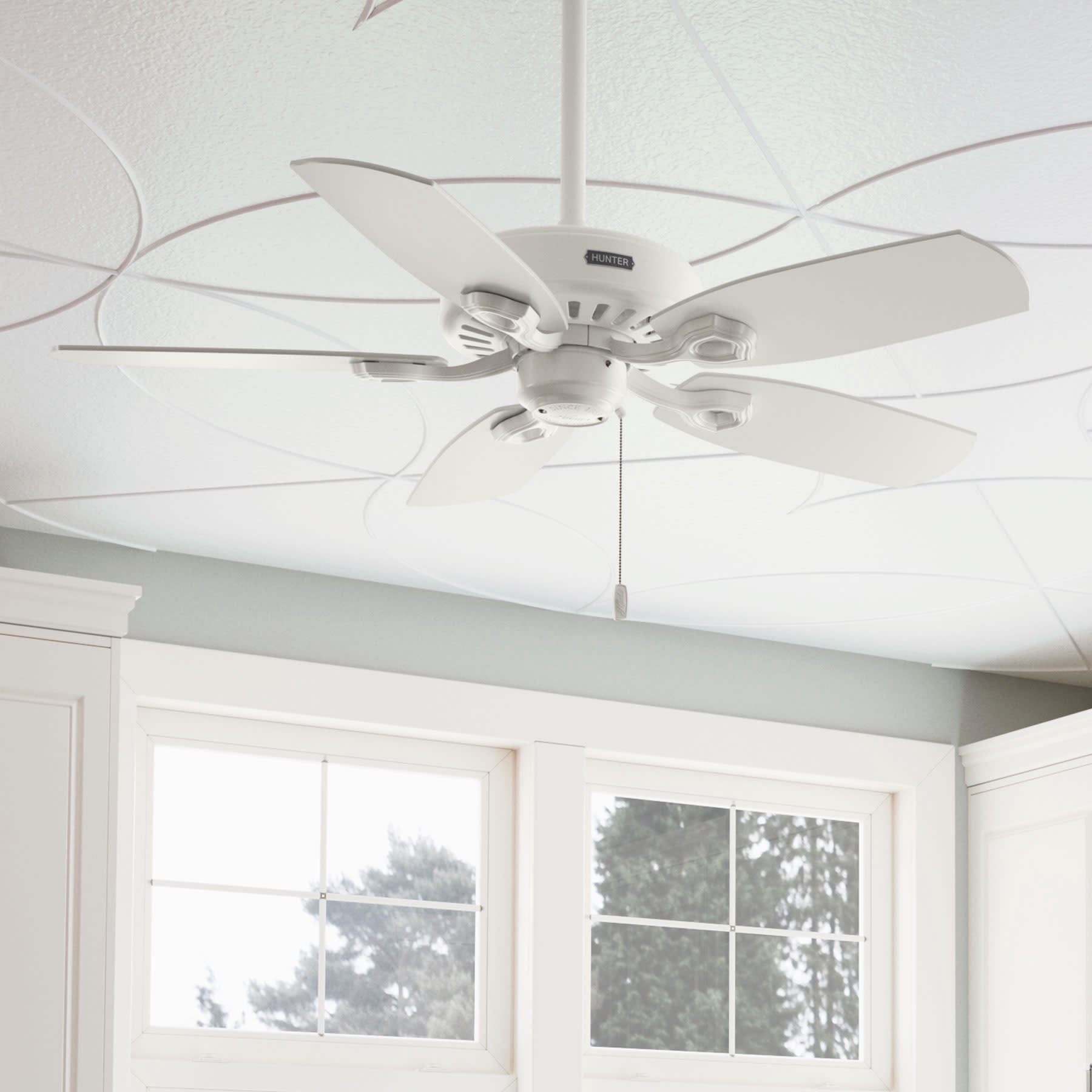Hunter 42 inch Builder Elite Fresh White Ceiling Fan and Pull Chain ...