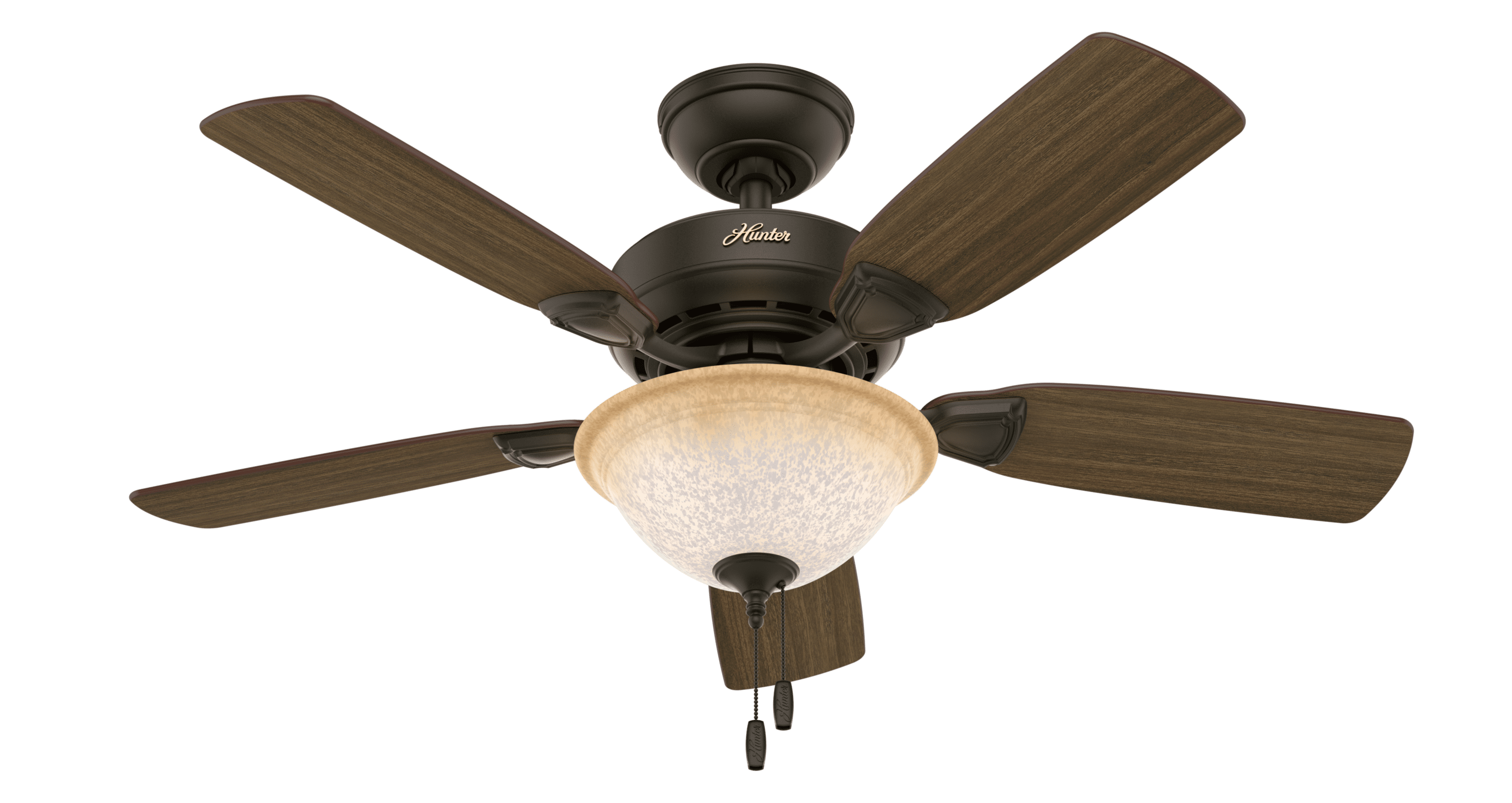 Hunter 44" Caraway New Bronze Ceiling Fan with Light Kit and Pull Chain ...
