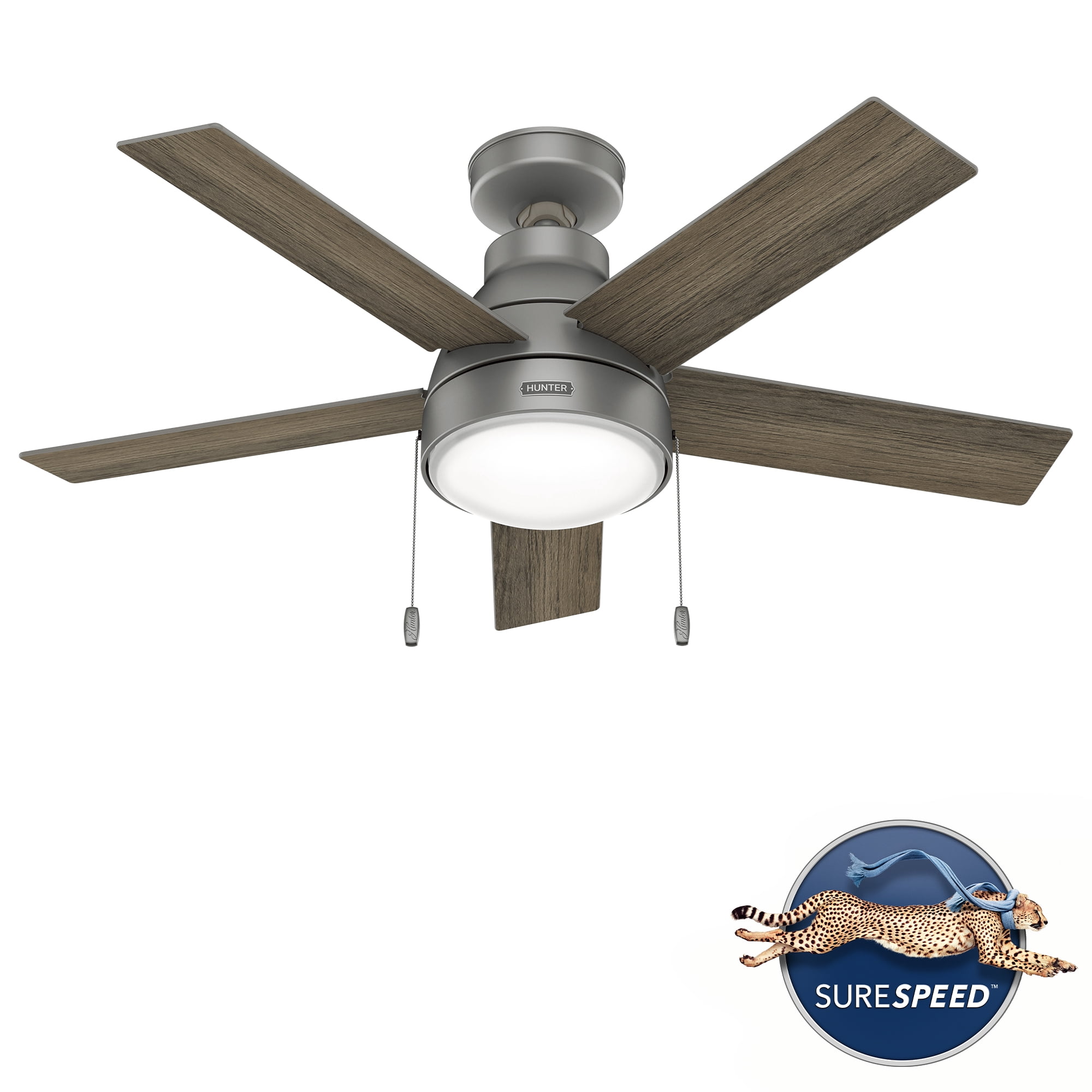 Hunter 44 inch Elliston Matte Silver Ceiling Fan with LED Light Kit and ...