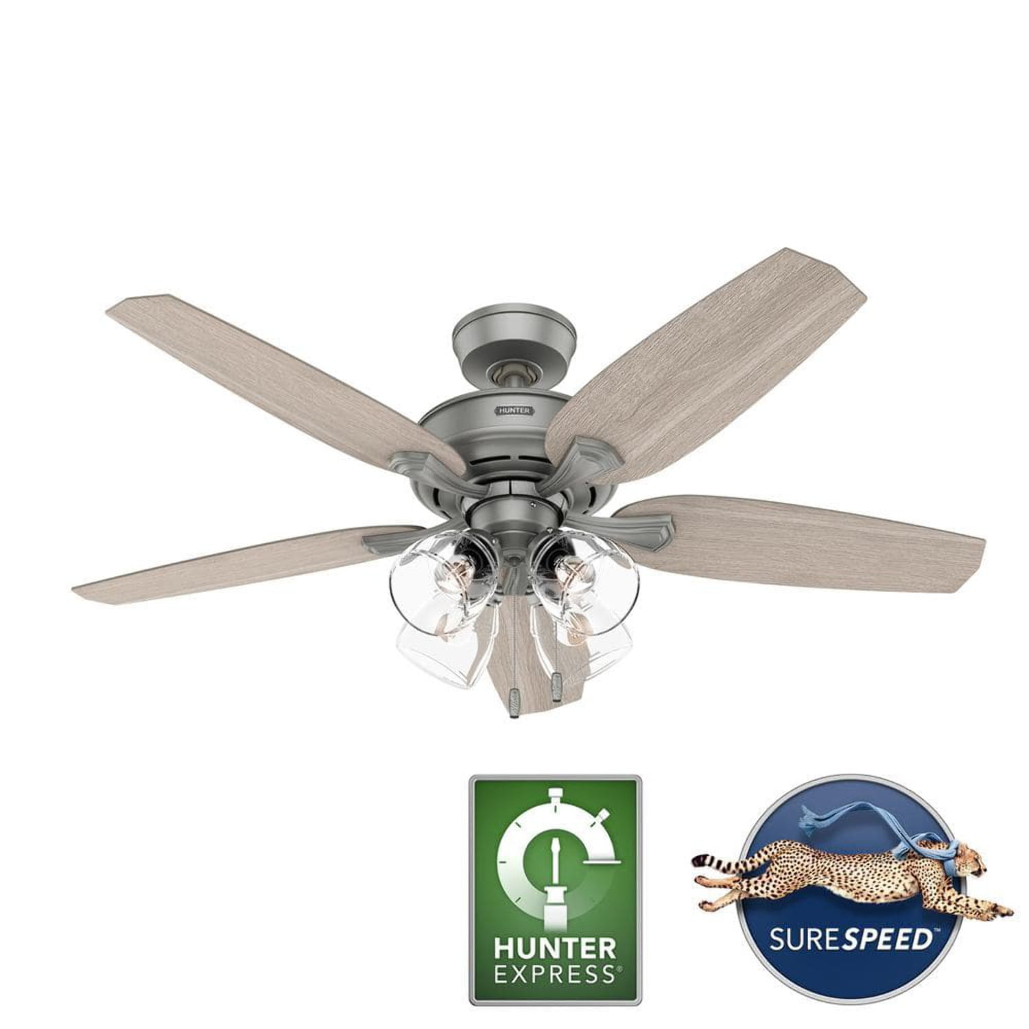 Hunter Channing 52 in. Express Indoor Matte Silver Ceiling Fan with ...