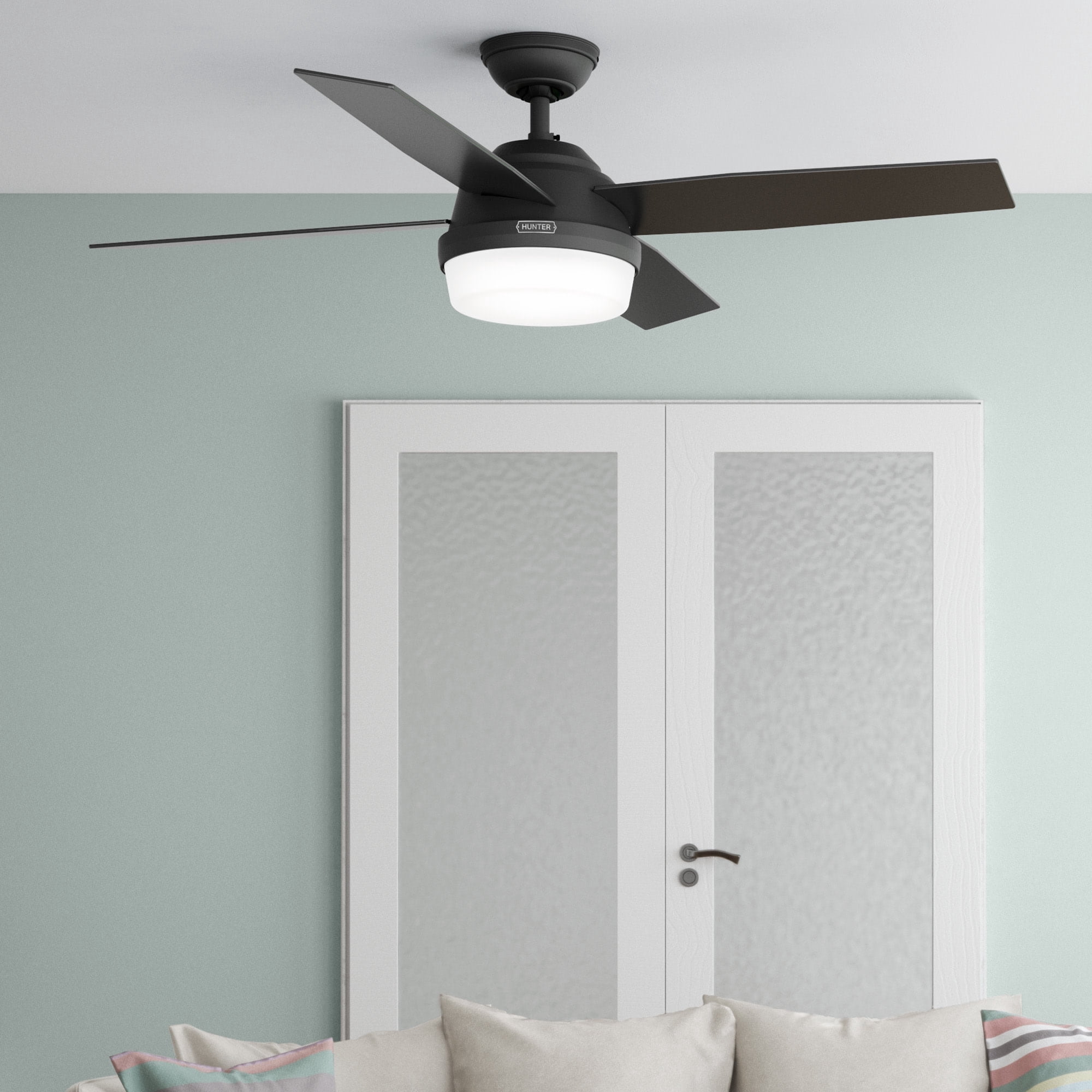 Hunter 52'' Dempsey Ceiling Fan, Matte Black, LED Light Kit, Handheld ...