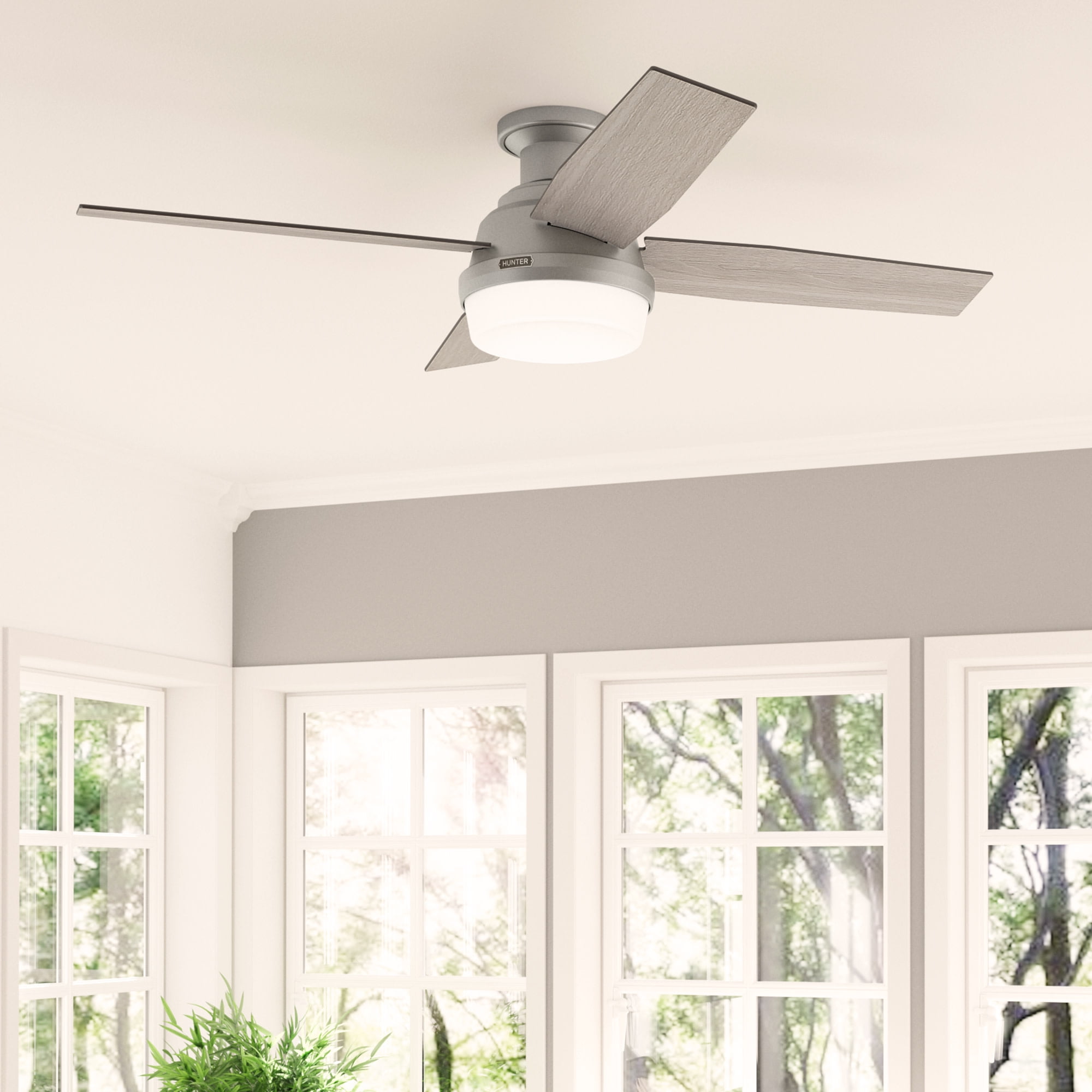 Hunter - Dempsey Indoor Low Profile Ceiling Fan With Light, Remote, 52 ...