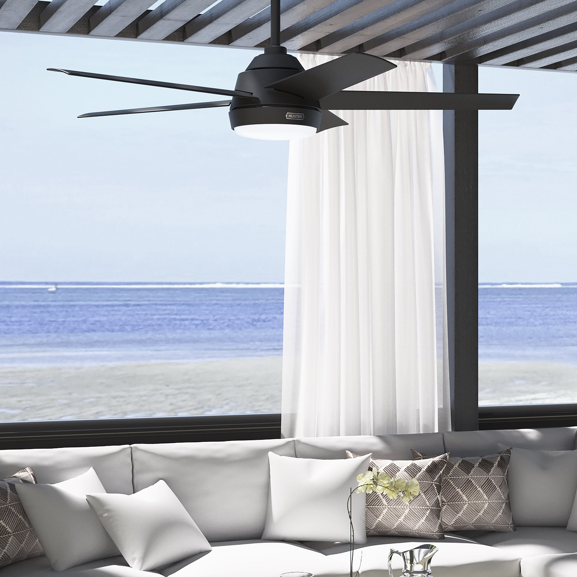 Hunter - Skyflow Outdoor Ceiling Fan With Light, Wall Control, 52-inch ...