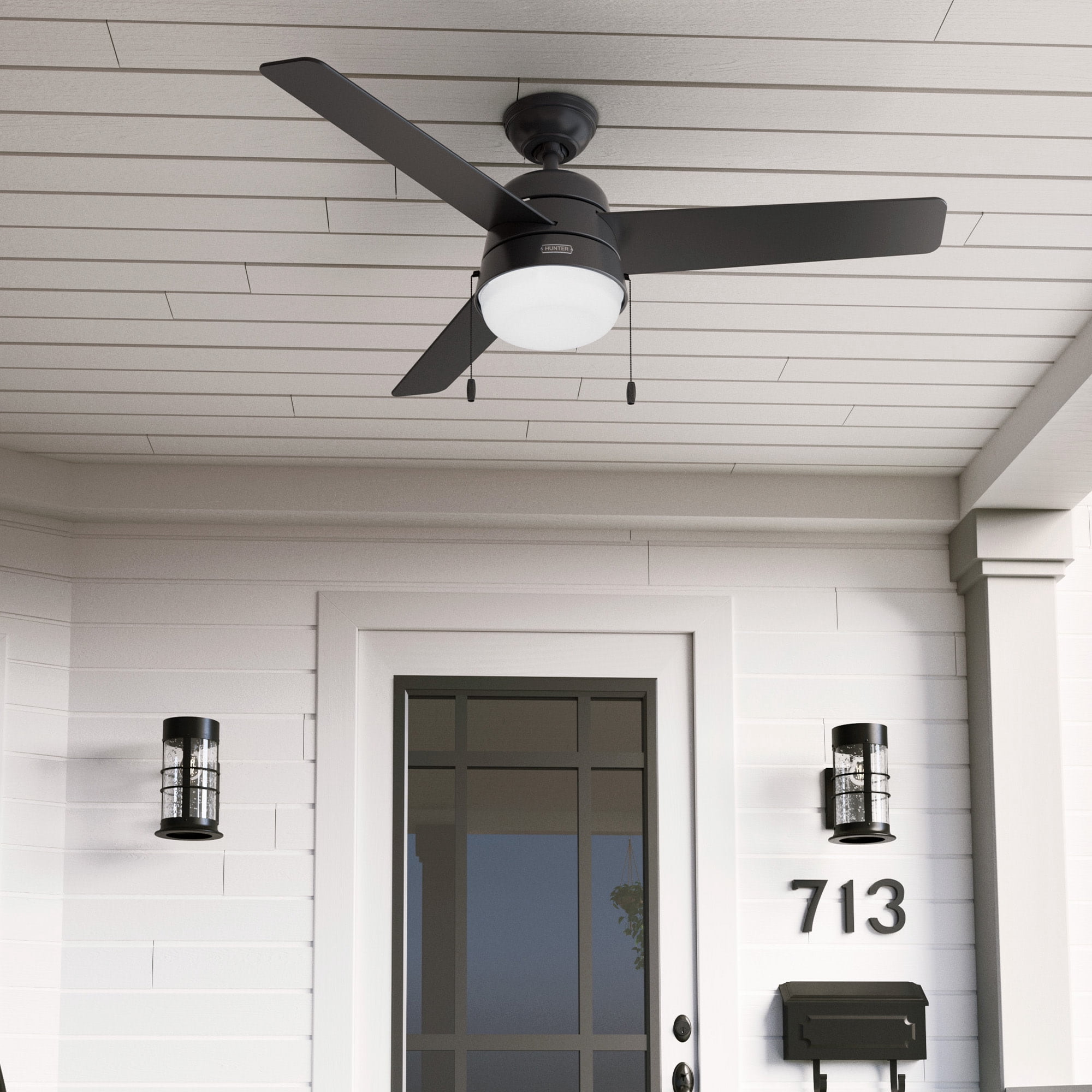 "Hunter Aker 52"" 3 Blade Indoor/Outdoor LED Ceiling Fan - Matte Black ...