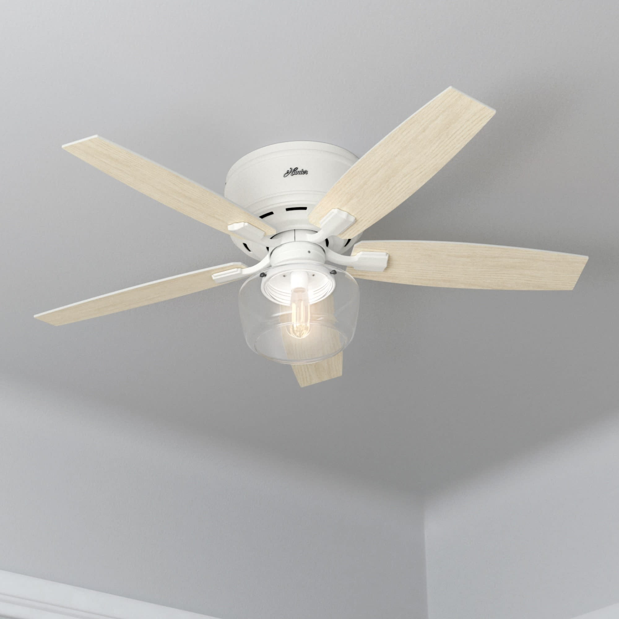 Hunter - Bennett Indoor Low Profile Ceiling Fan With Light, Remote, 52 ...