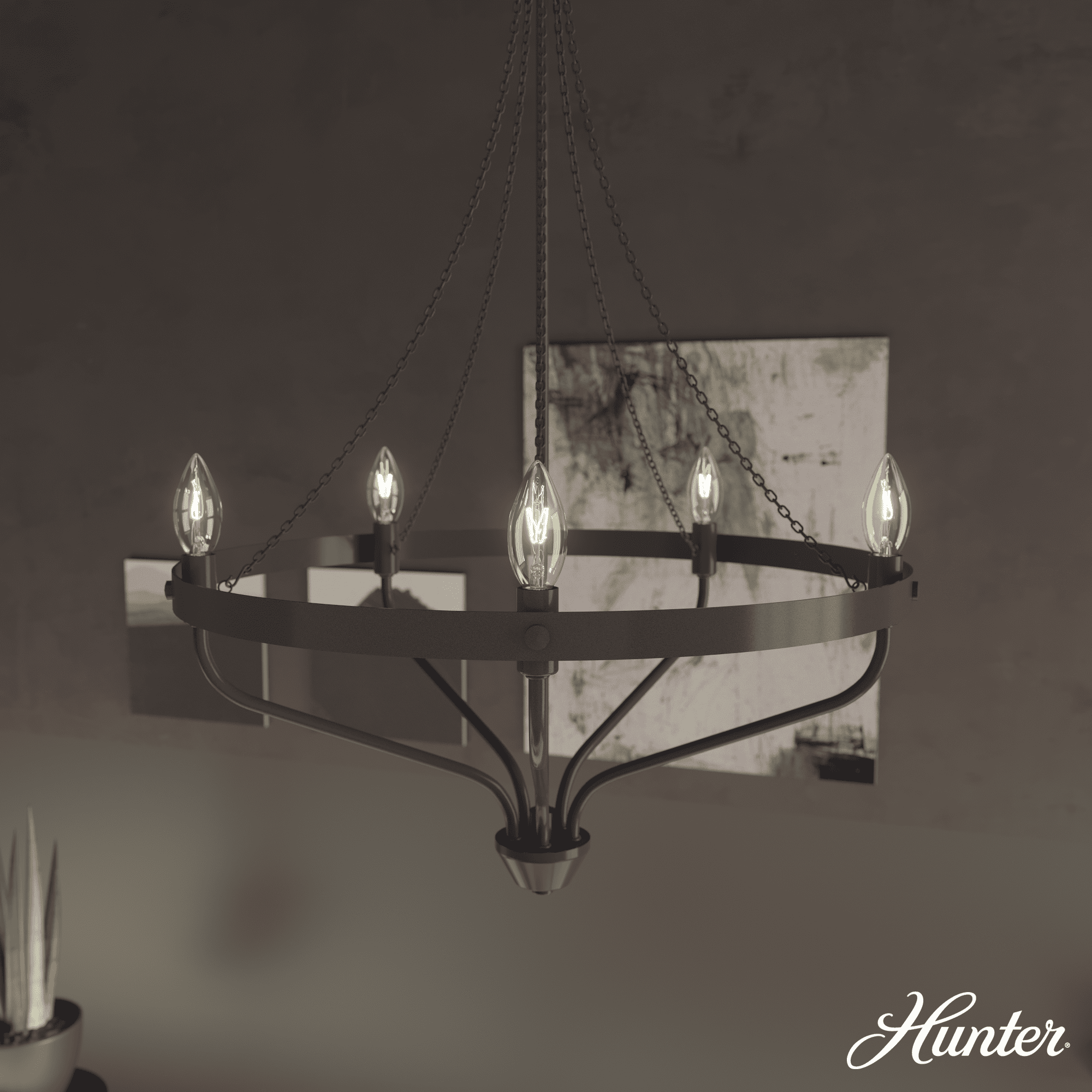 Hunter Merlin Noble Bronze Chandelier, 5 Light Fixture for High ...