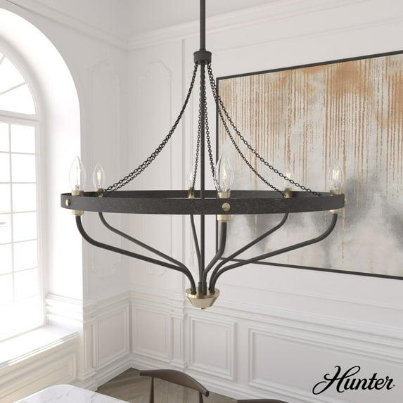 Hunter - Merlin 6-light Rustic Iron, Large Chandelier, Dimmable ...