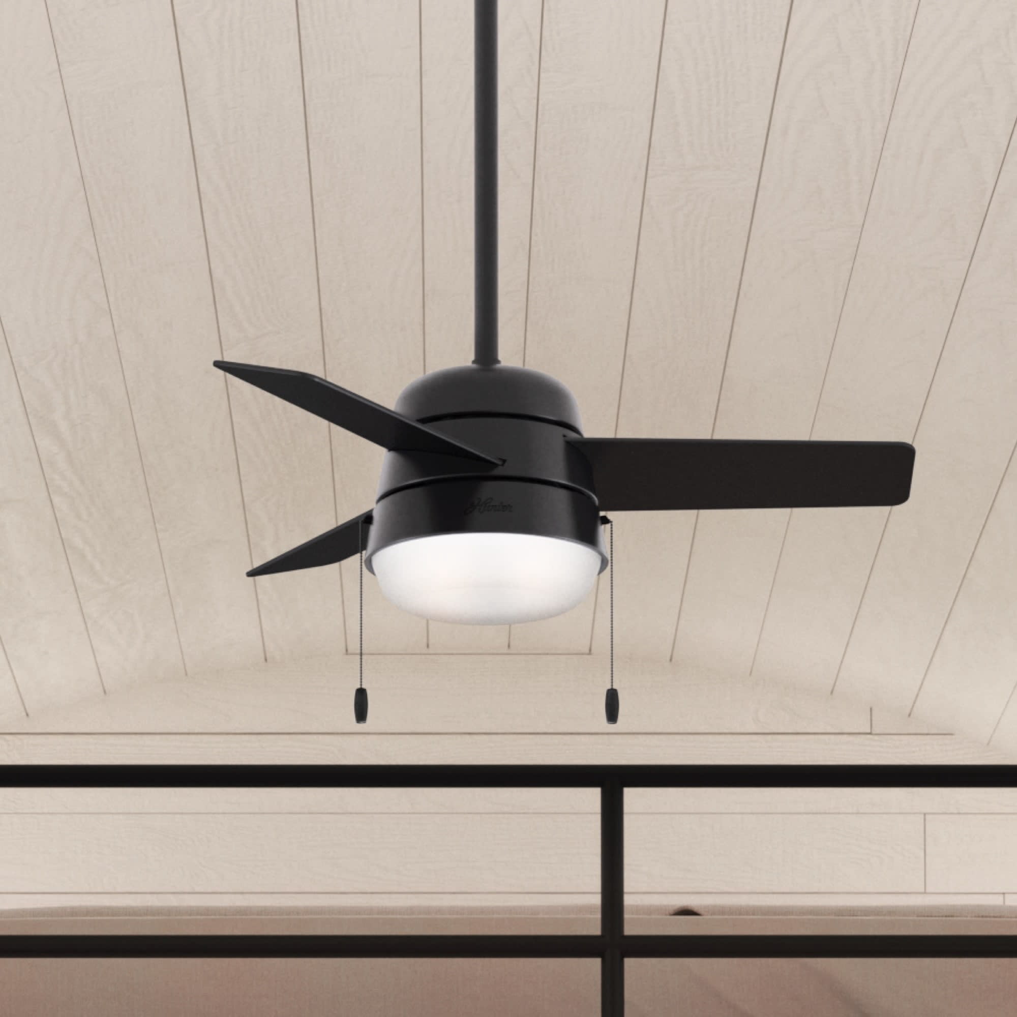 Hunter Fan Aker 32 Inch Indoor Ceiling Fan, LED Light Kit, Black ...