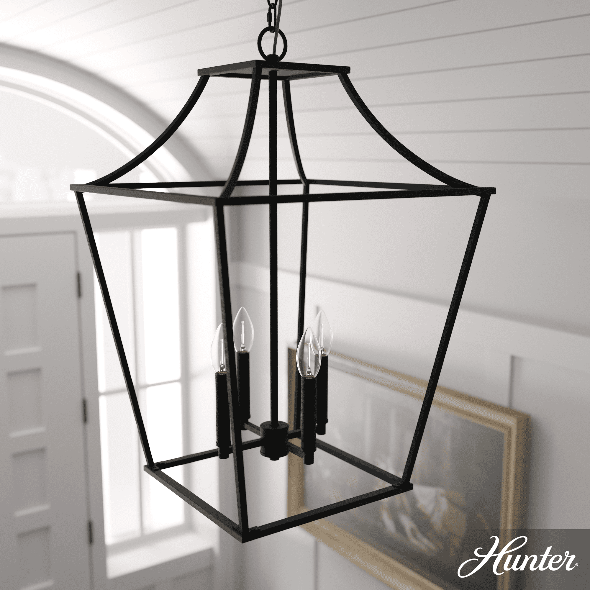 Hunter - Laurel Ridge 4-light Natural Black Iron, Medium Size Pendant ...