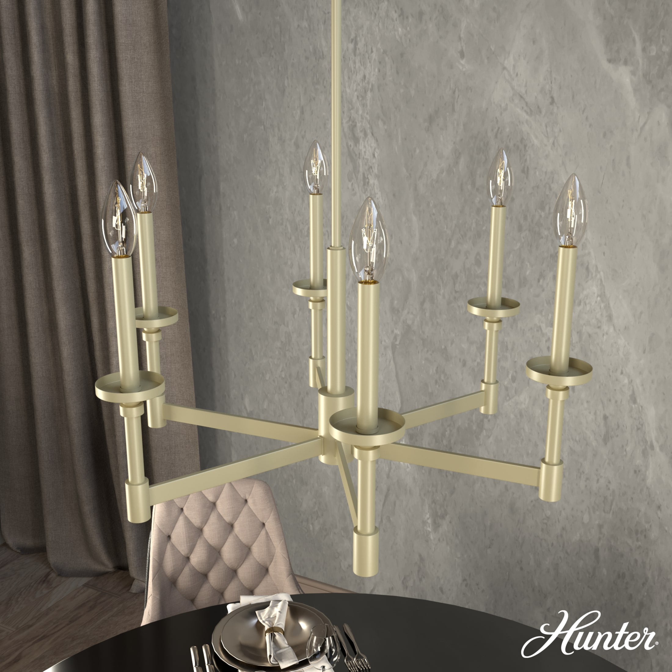 Hunter - Briargrove 6-light Modern Brass, Large Chandelier, Dimmable ...