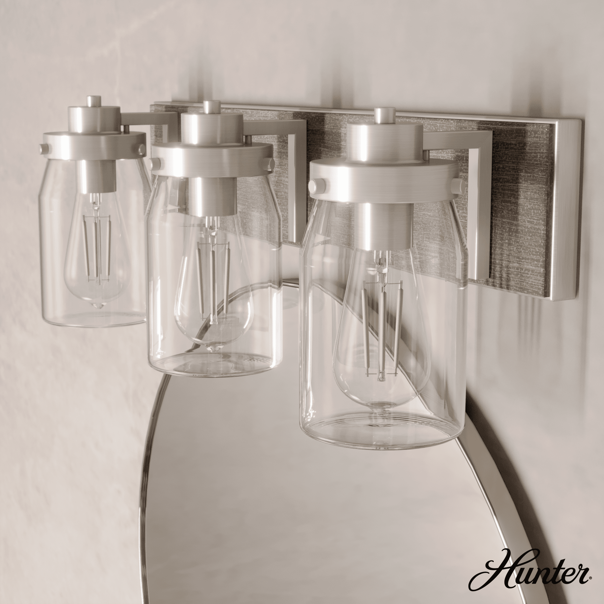 Hunter - Devon Park 3-light Brushed Nickel, Medium Size Vanity Light, Dimmable, Rustic Style ...