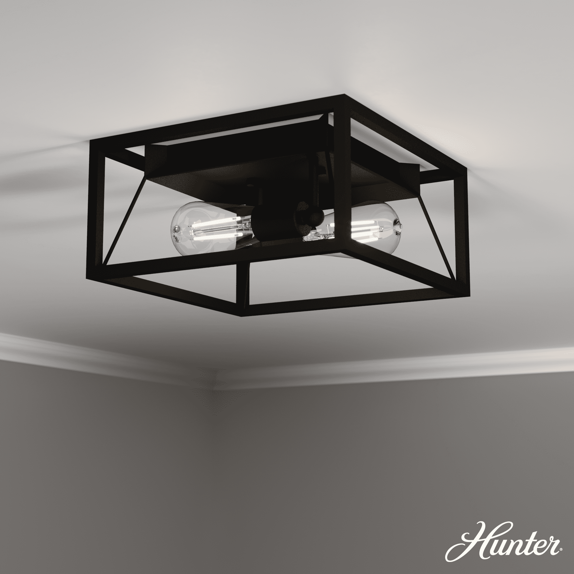Hunter - Doherty 2-light Natural Black Iron, Medium Size Flush Mount ...