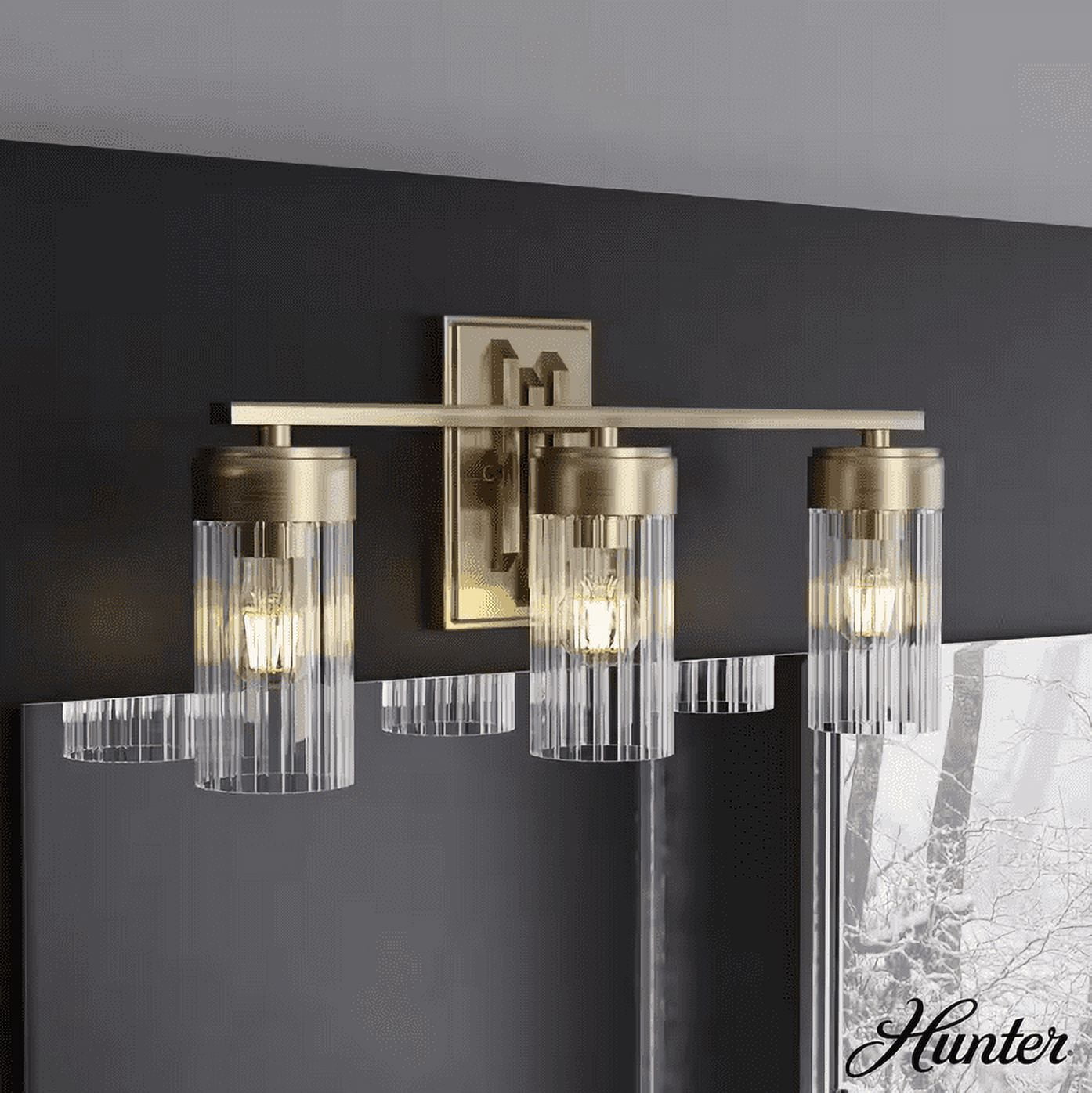 Hunter Gatz 22.25 in. 3-Light Alturas Gold Vanity Light with Ribbed ...