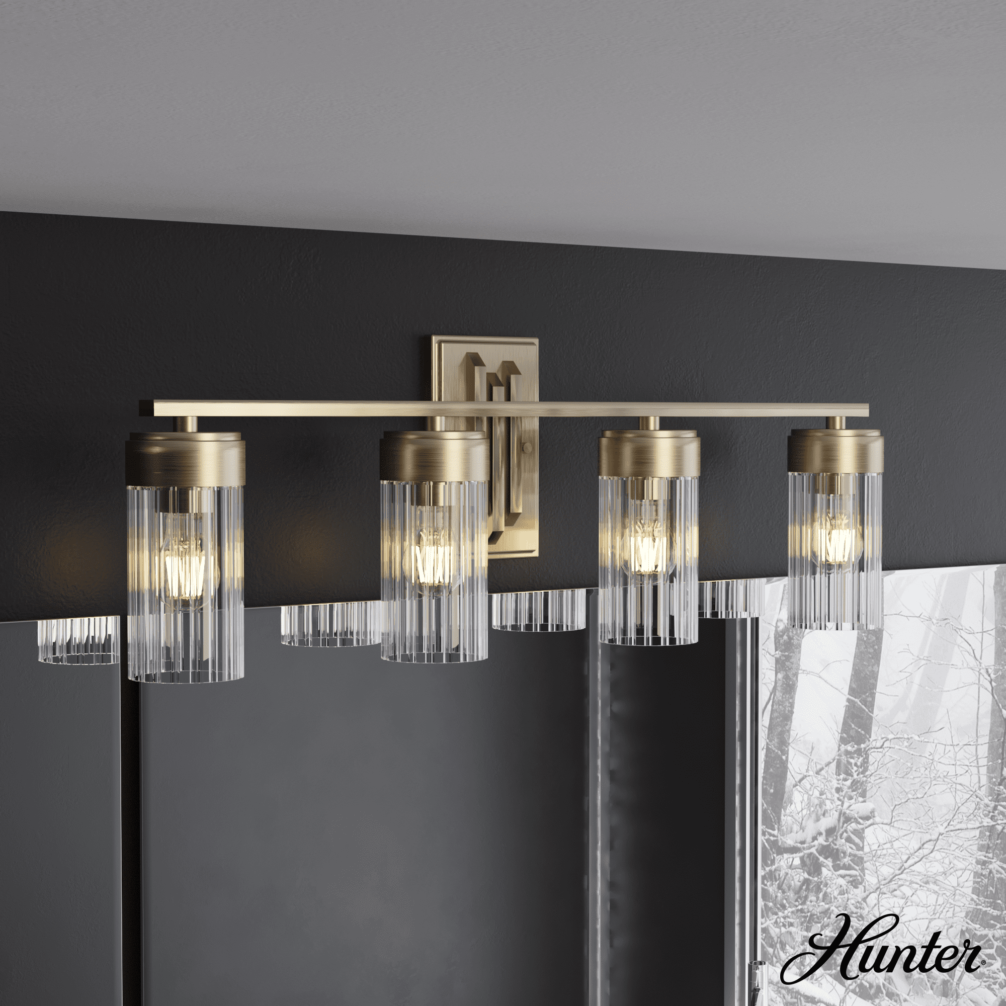 Hunter - Gatz 4-light Alturas Gold, Medium Size Vanity Light, Dimmable ...