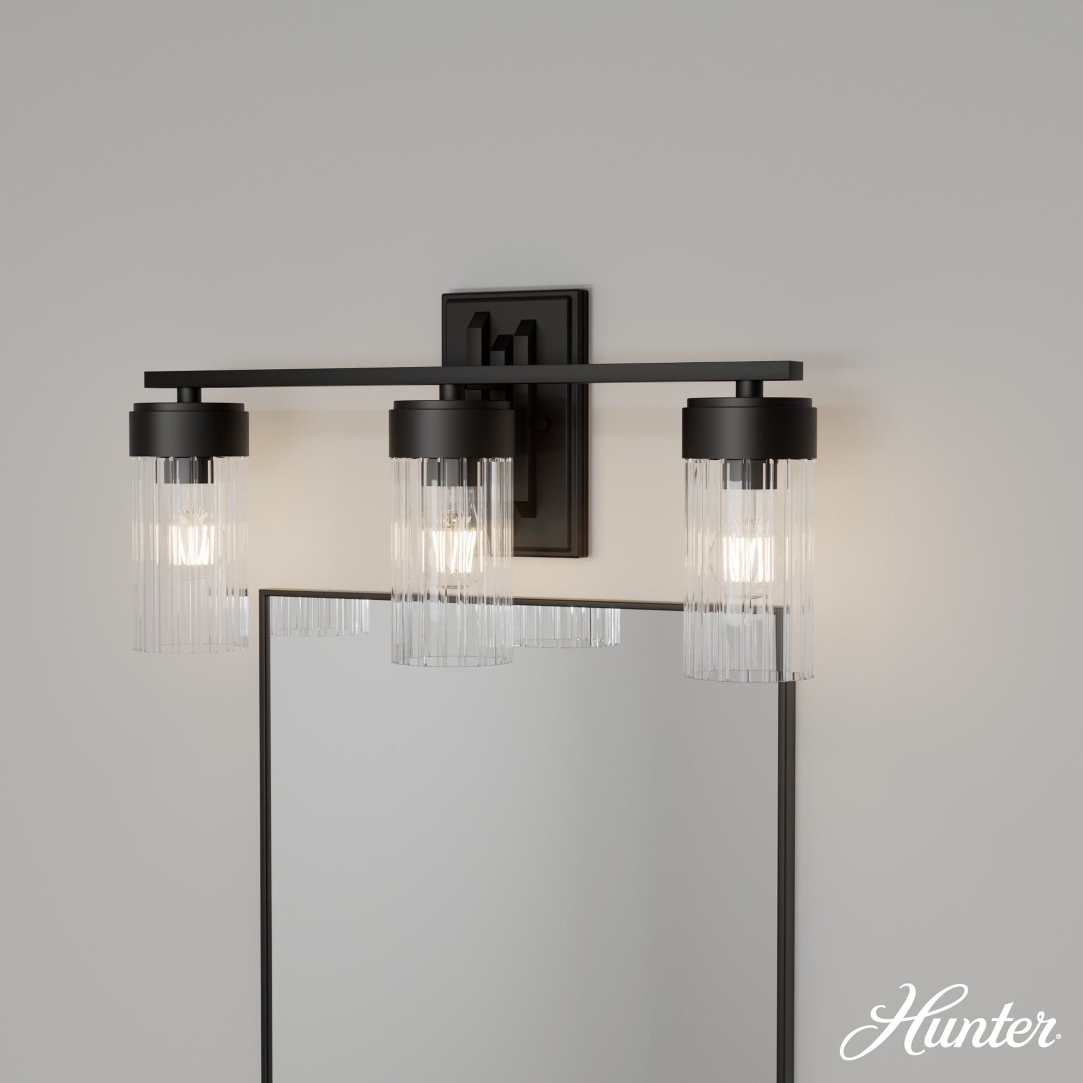 Hunter - Gatz 3-light Matte Black, Medium Size Vanity Light, Dimmable ...