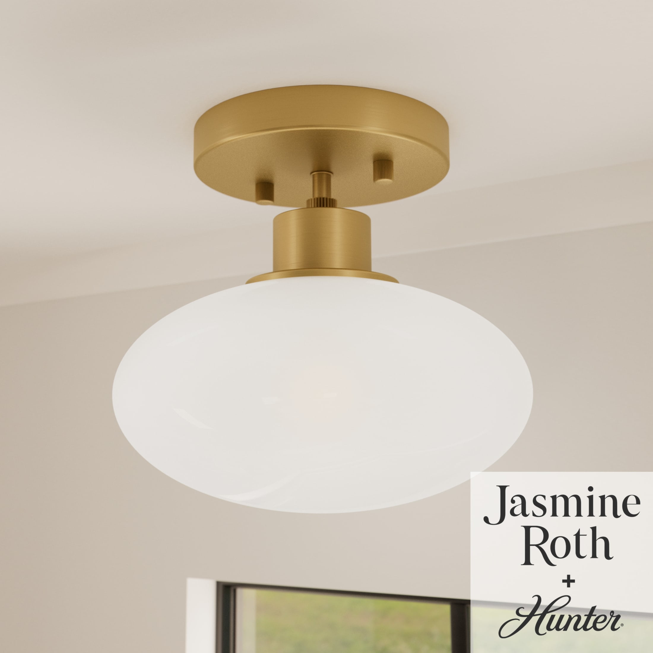 Hunter Getty Luxe Gold Flush Mount Ceiling Light with White Glass ...
