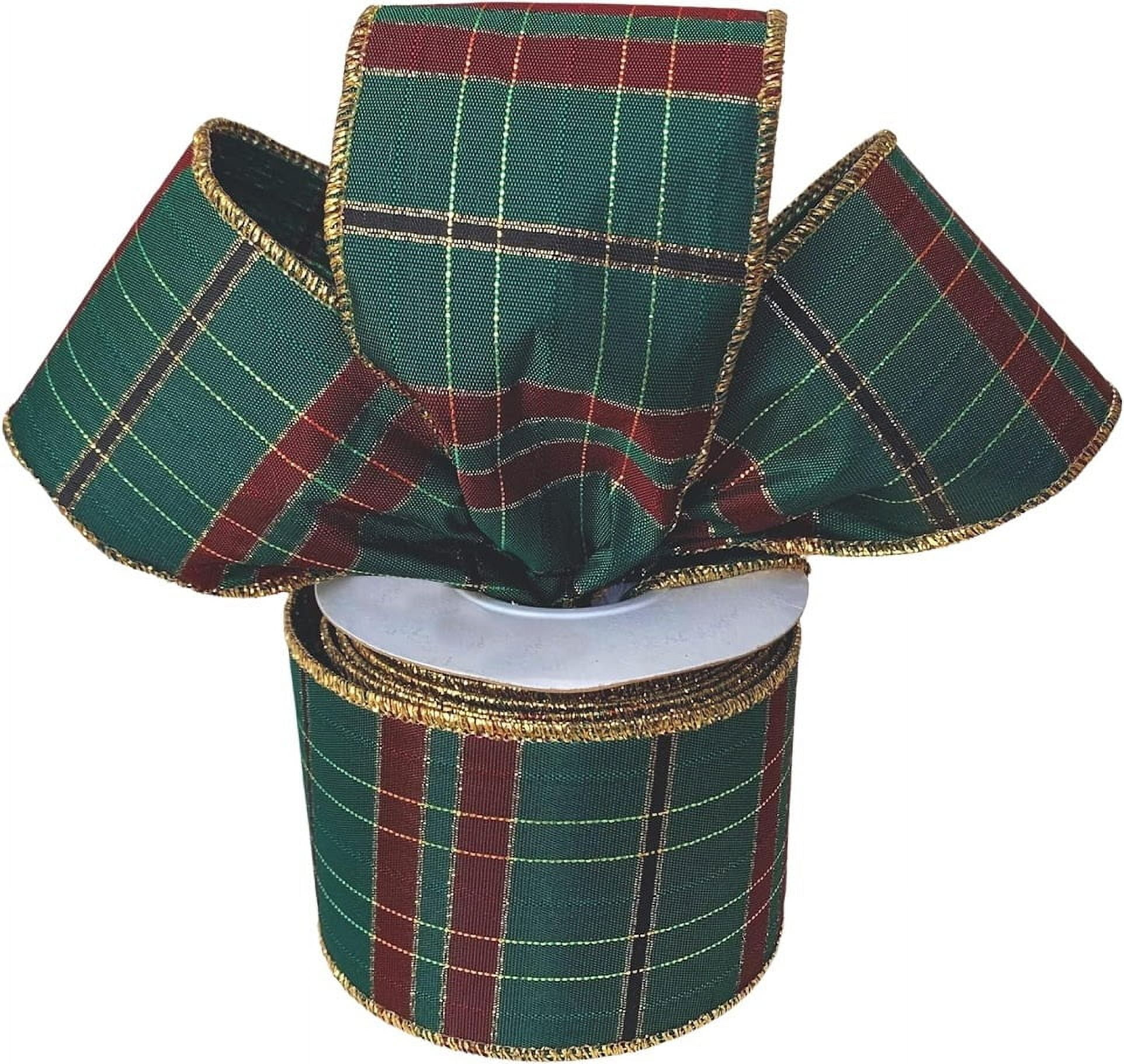 Hunter Green Christmas Plaid Wired Ribbon - 2 1/2" x 10 Yards, Metallic ...